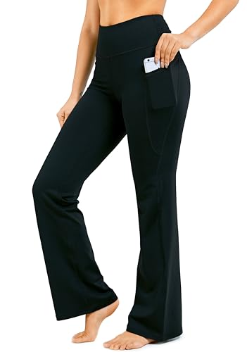 28"/30"/32"/34" Inseam Women's Bootcut Yoga Pants Long Bootleg High-Waisted Flare Pants with Pockets BlackFlare_30_Small Black