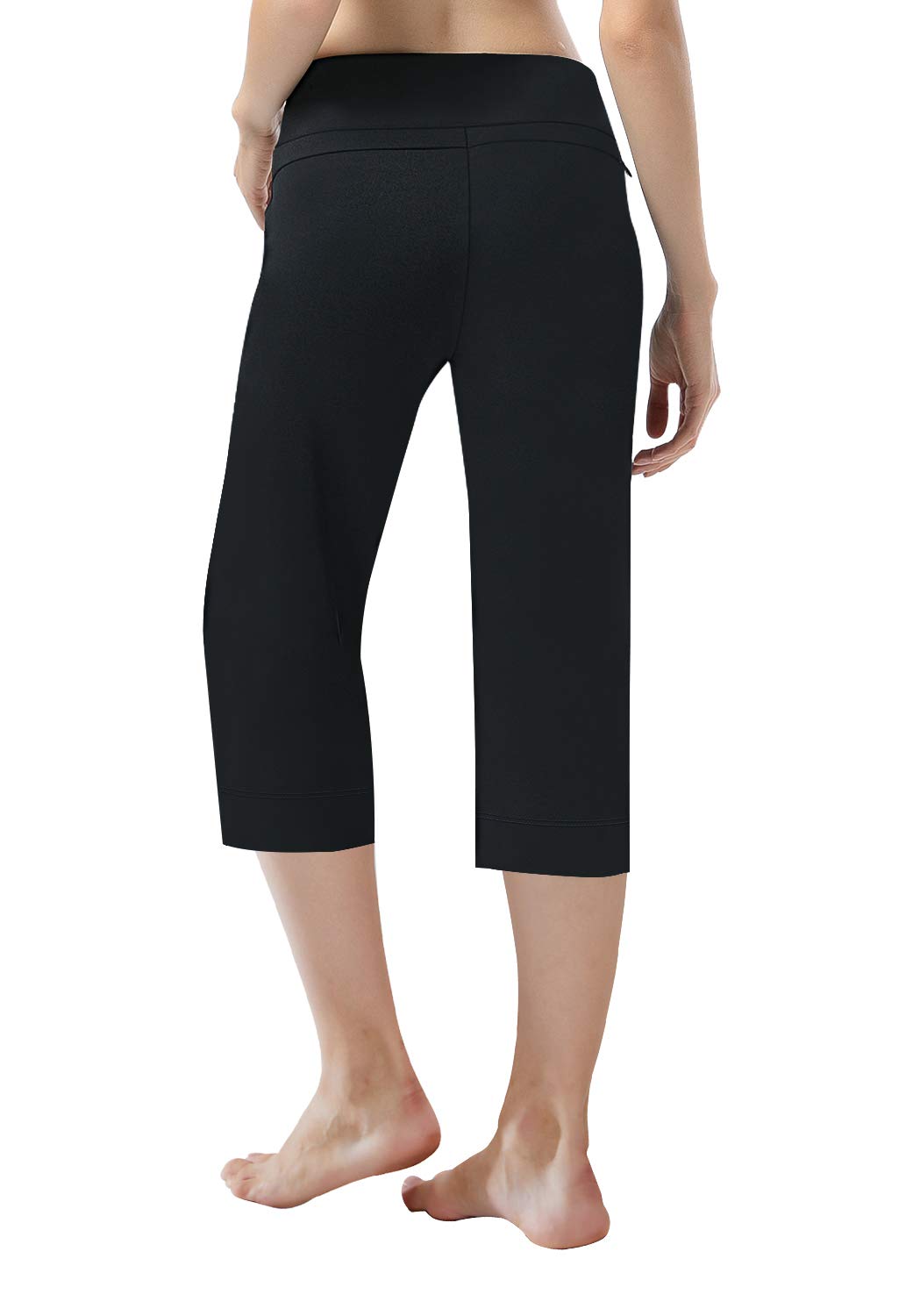 HISKYWIN 17"/23"/27"/29"/31"/33"/35" Inseam Capri/Petite/Regular/Tall Length Women's Straight Leg Yoga Pants Zip Pocket HF604-Black-M