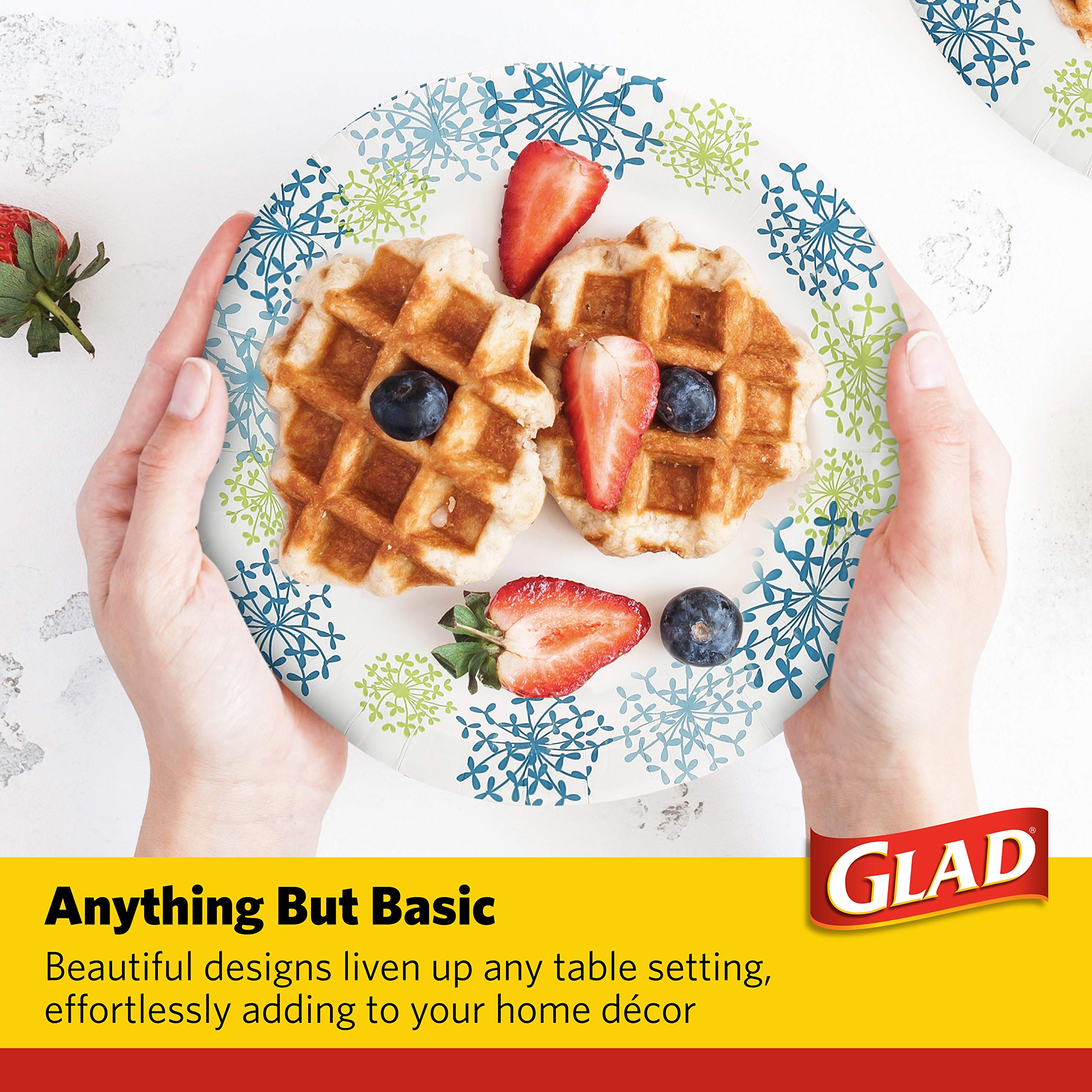 Glad Round Disposable Paper Plates for All Occasions | New & Improved Quality | Soak/ Cut Proof, Microwaveable Heavy Duty | 10" Diameter, 50 Count Bulk Plates