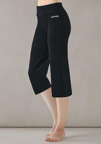 HISKYWIN 17"/23"/27"/29"/31"/33"/35" Inseam Capri/Petite/Regular/Tall Length Women's Straight Leg Yoga Pants Zip Pocket HF604-Black-M