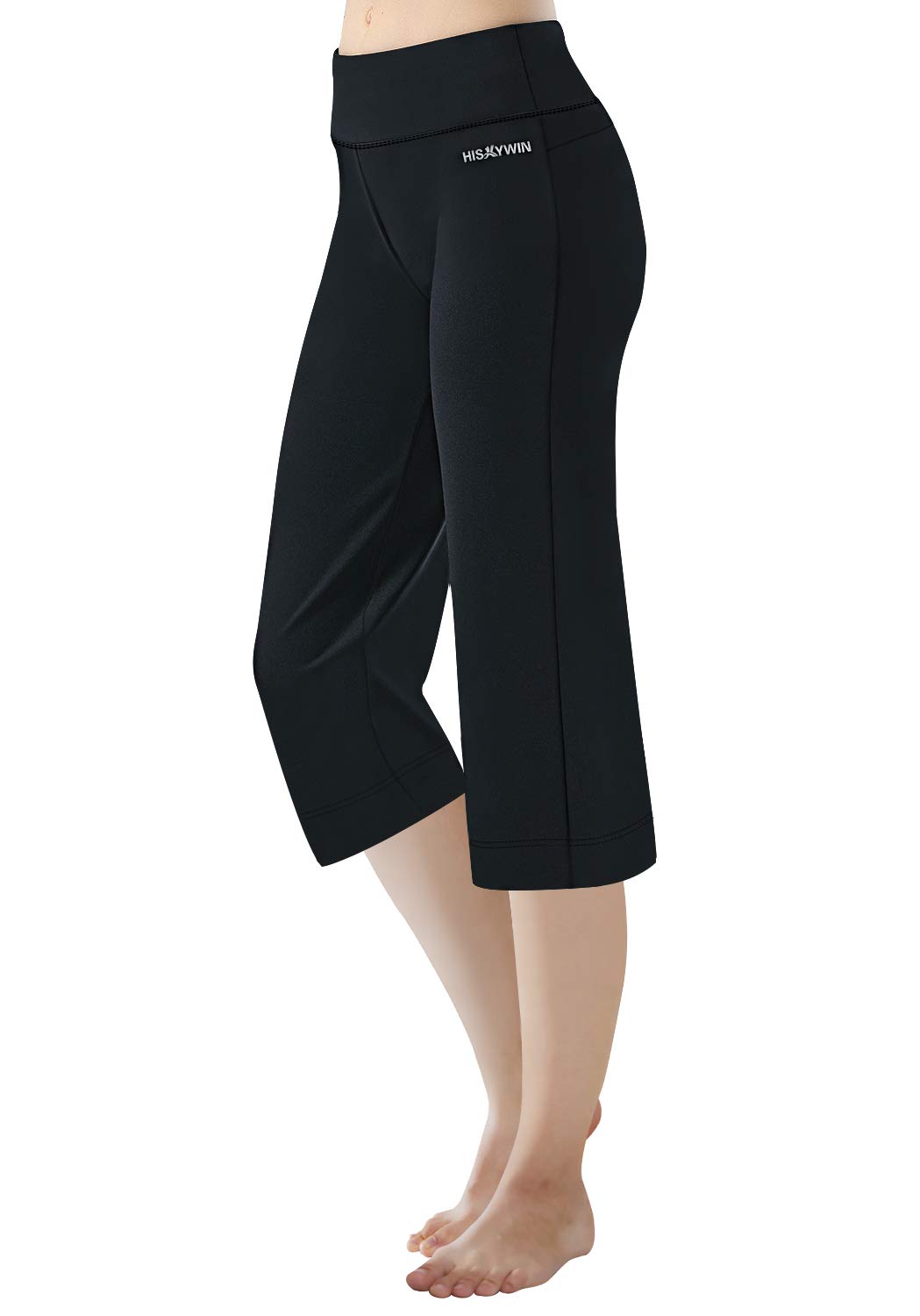 HISKYWIN 17"/23"/27"/29"/31"/33"/35" Inseam Capri/Petite/Regular/Tall Length Women's Straight Leg Yoga Pants Zip Pocket HF604-Black-M