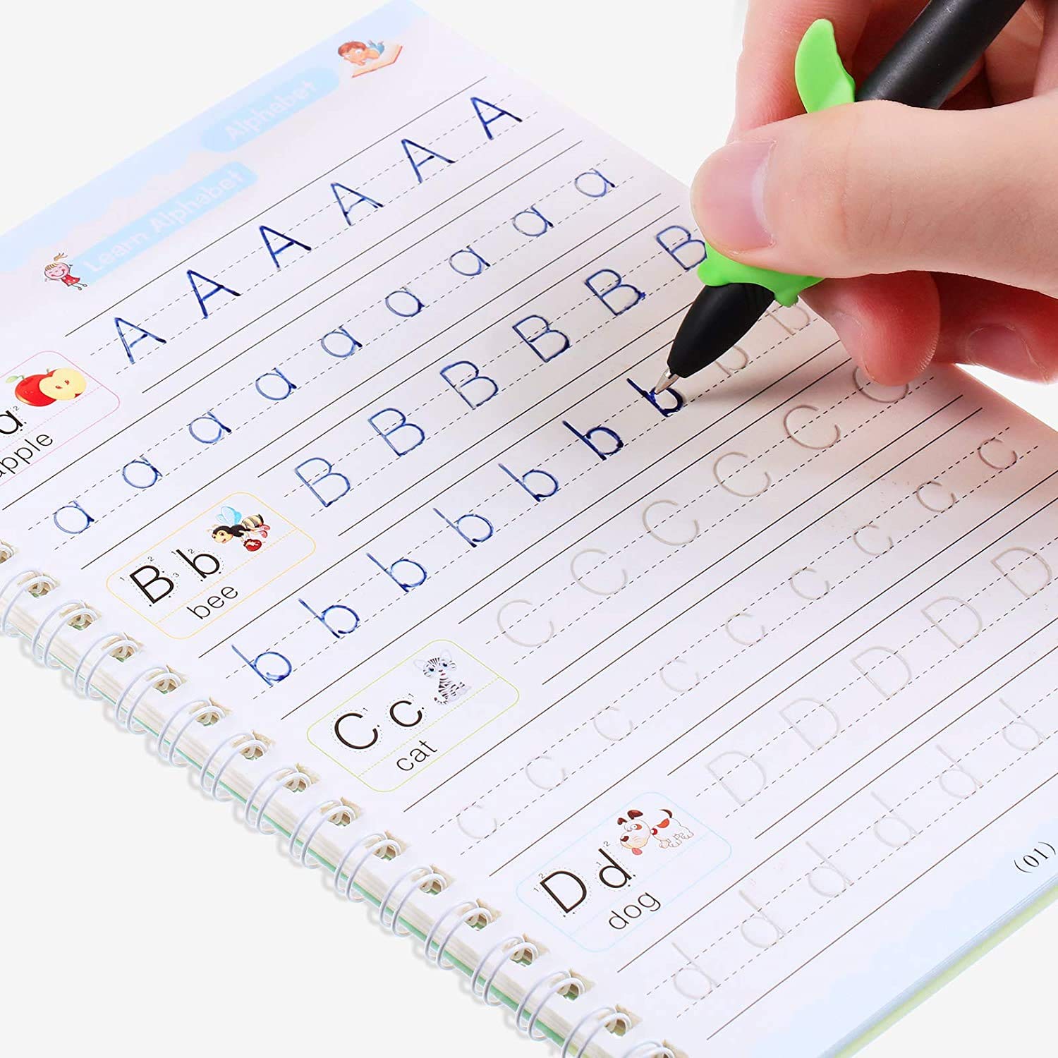 RYZ Magic Practice Copybook for Kids, Magic Calligraphy That Can Be Reused,Magical Handwriting Workbooks Practice Copybook for Preschoolers Kindergarten(4Book + Pen Set)