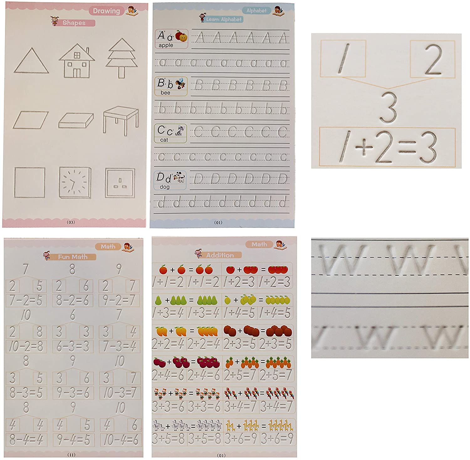 RYZ Magic Practice Copybook for Kids, Magic Calligraphy That Can Be Reused,Magical Handwriting Workbooks Practice Copybook for Preschoolers Kindergarten(4Book + Pen Set)