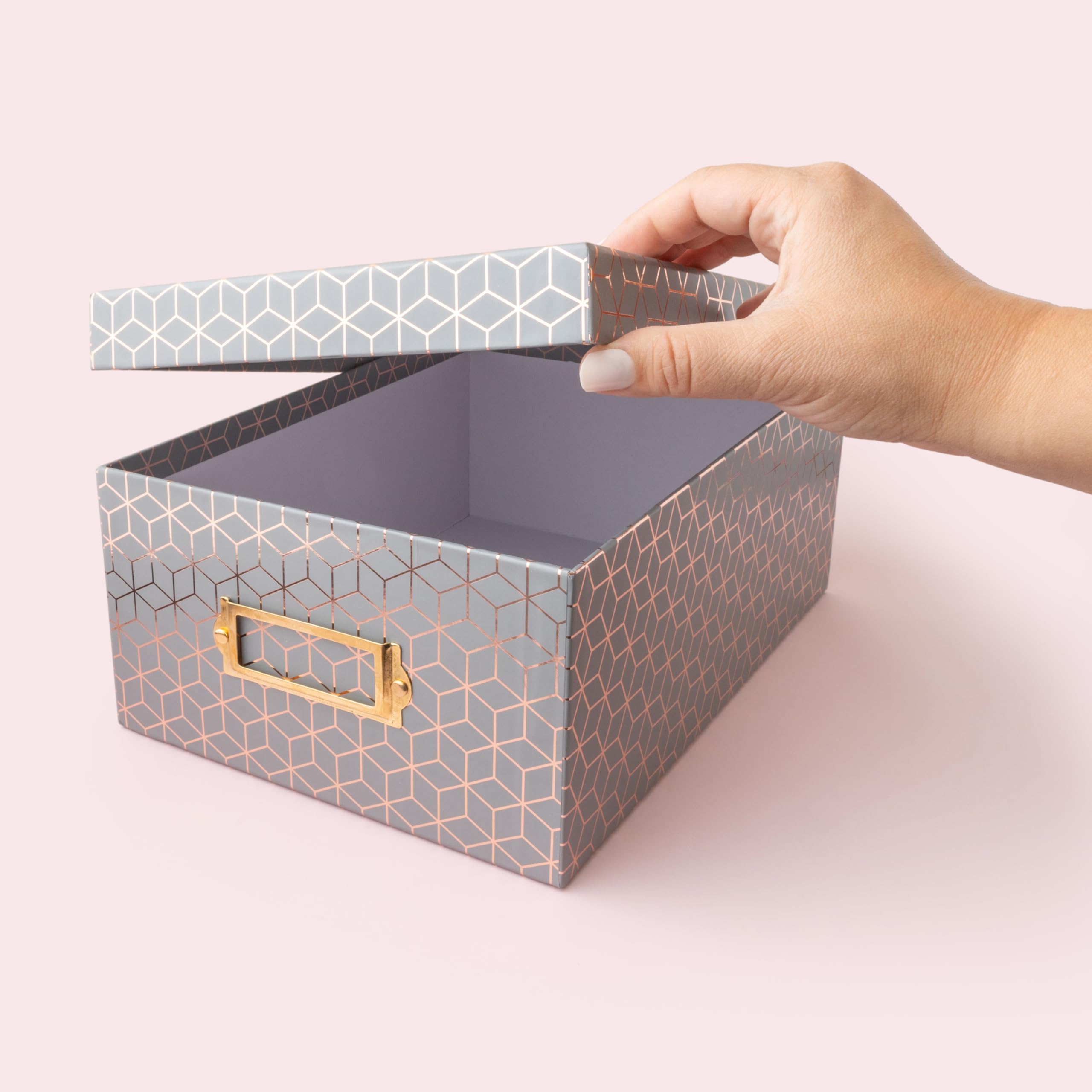 DCWVE Die Cuts with A View Photo Box PB-002-00022, Gray Geo W/Rose Gold Foil