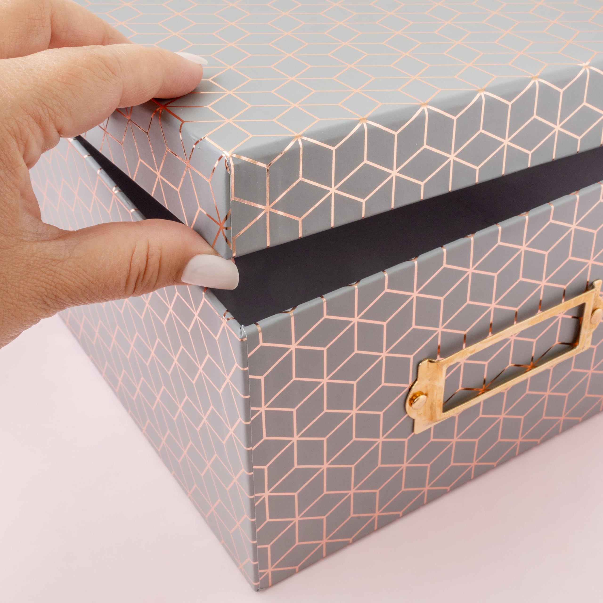 DCWVE Die Cuts with A View Photo Box PB-002-00022, Gray Geo W/Rose Gold Foil