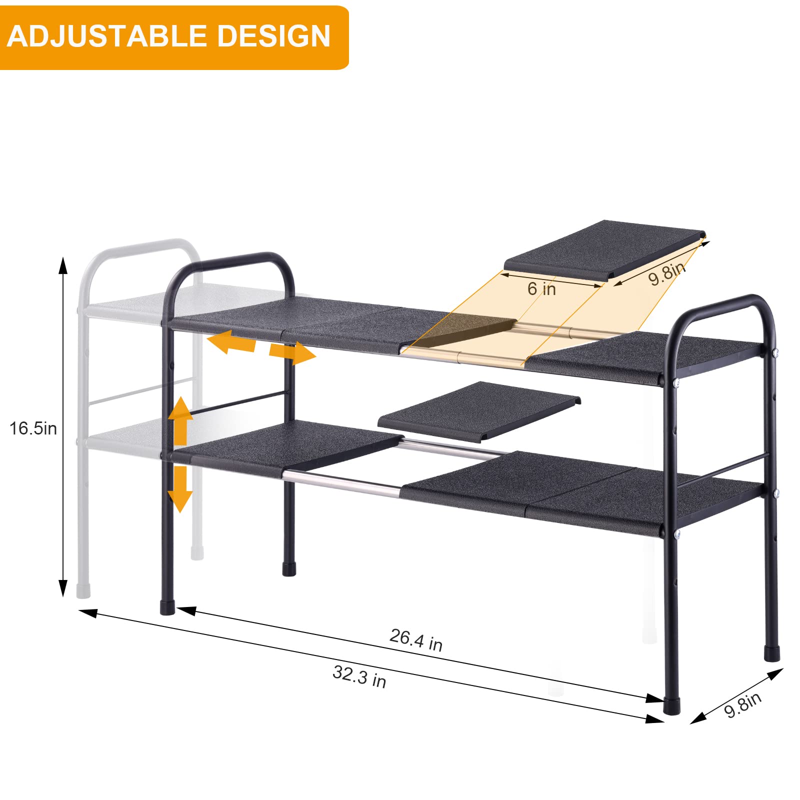 AJSWISH Under Sink Organizers and Storage, Expandable Kitchen Cabinet Shelf Organizer Rack with Removable Panels for Kitchen Bathroom Storage 2-Tier 8 Panels