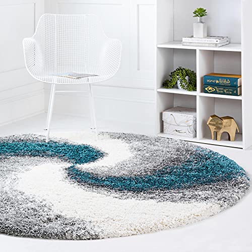 Rugs.com Soft Touch Shag Collection Round Rug ā 8 Ft Round Turquoise Shag Rug Perfect for Kitchens, Dining Rooms