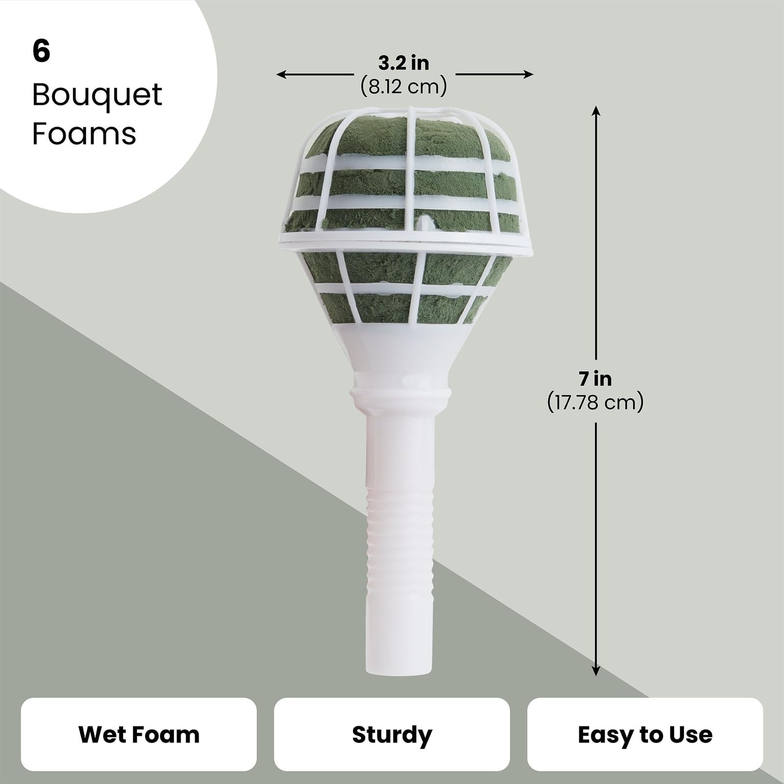 Juvale 6 Pack Foam Bouquet Holders for Artificial Flowers for Wedding, Floral Arrangements, Gardening Supplies (3.2 x 7 x 3.2 in)