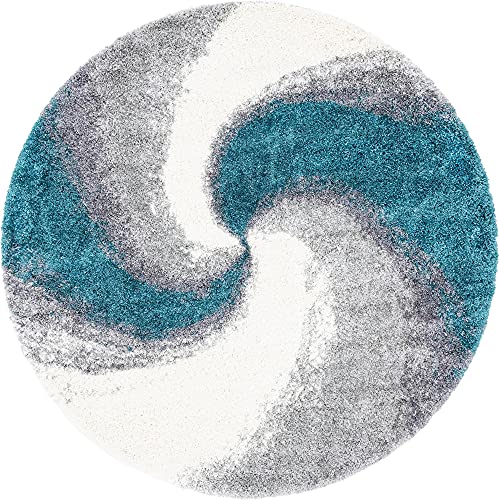 Rugs.com Soft Touch Shag Collection Round Rug – 8 Ft Round Turquoise Shag Rug Perfect for Kitchens, Dining Rooms