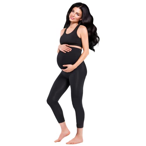 Terramed Maternity Leggings Over The Belly | Maternity Compression Leggings Capri | Belly Support Pregnancy Leggings for Women | Maternity Capris | Maternity Tights for Workout, Yoga & More | Small