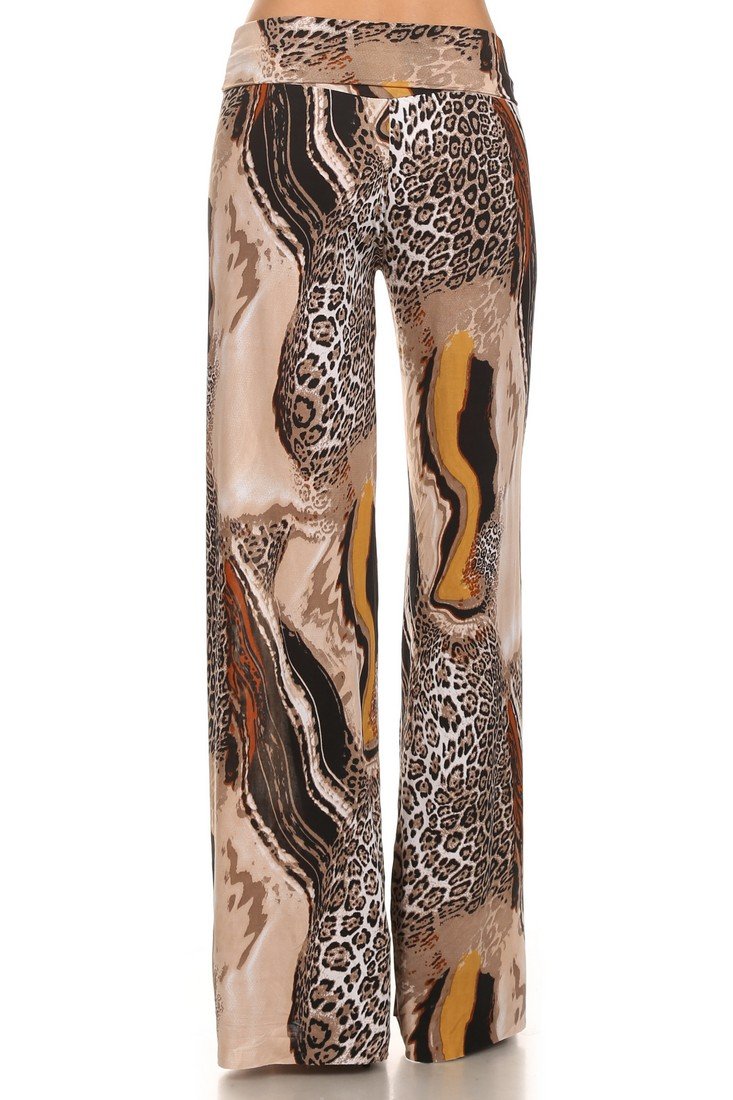 ICONOFLASH Women's Wide Leg Palazzo Pants with Fold-Over Waist (Milky Way Cheetah, Small)