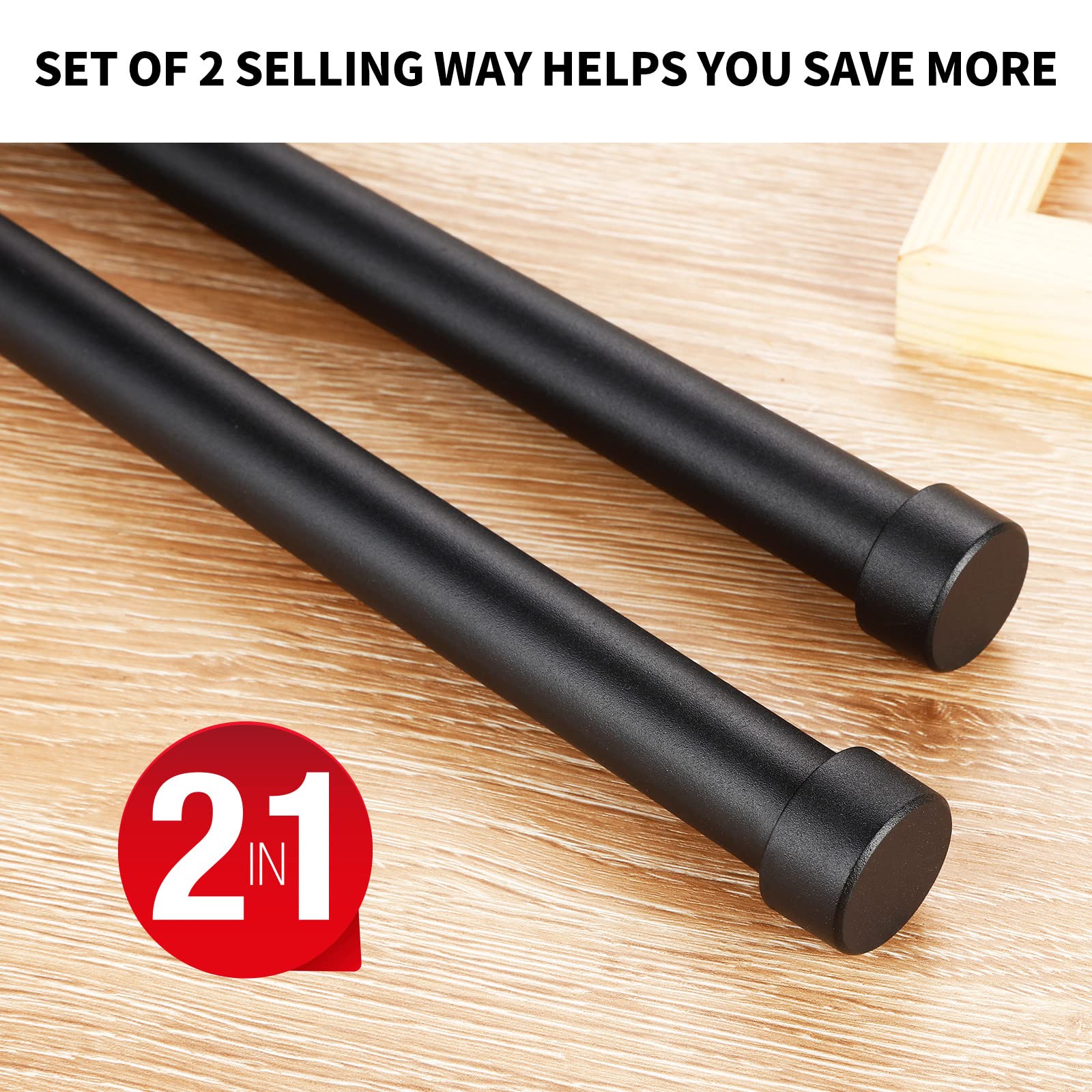 2 Pack Modern Curtain Rod, End Cap Style Design, Curtain Rods for Windows 48 to 84 Inch, Blackout Wrap Around Curtain Rod, Indoor and Outdoor, 48-86 Inch, Black