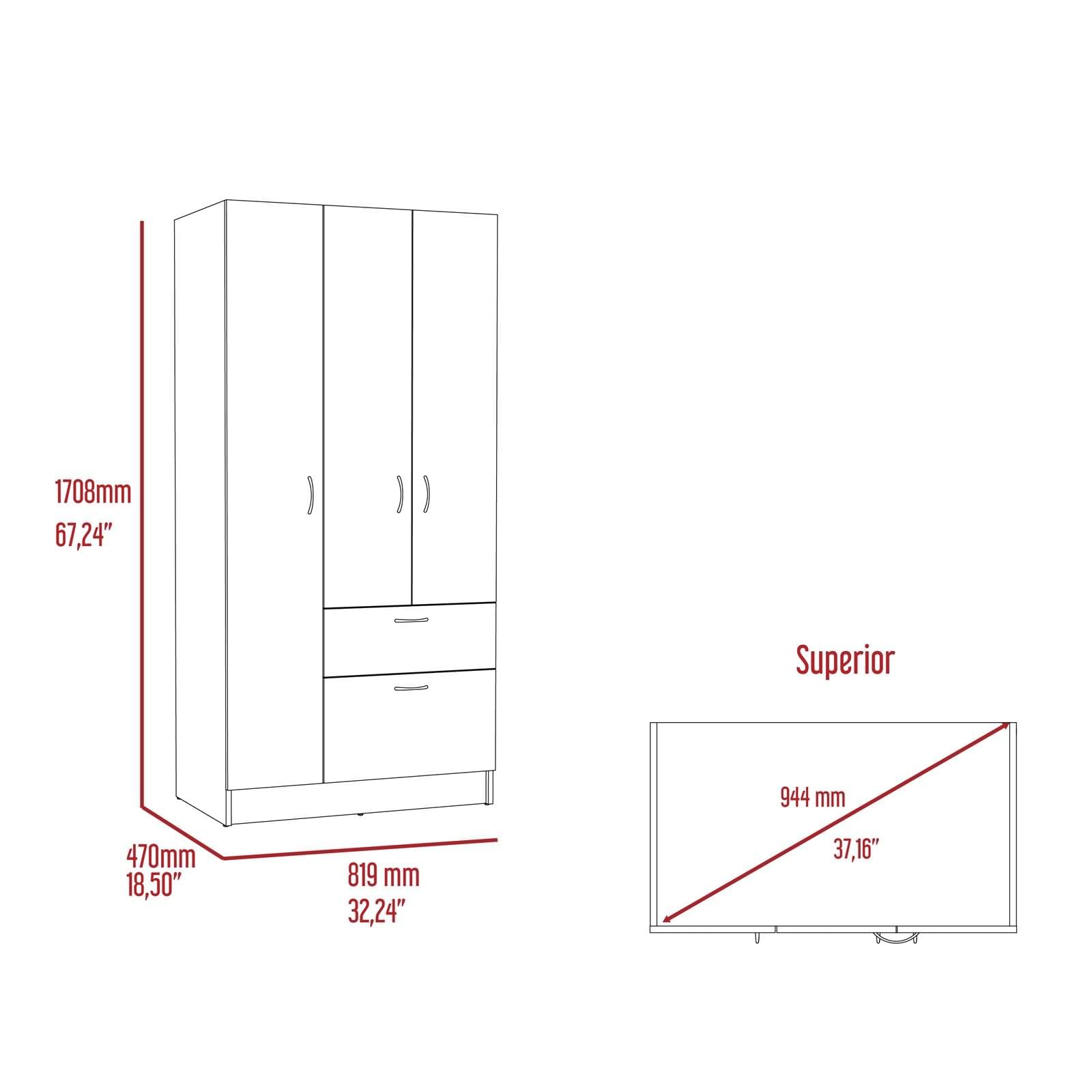 Homxi Armoire,Double Door Cabinets,One Drawer,Metal Rod,Five Shelves -Black White Armoire Wardrobe for Bedroom