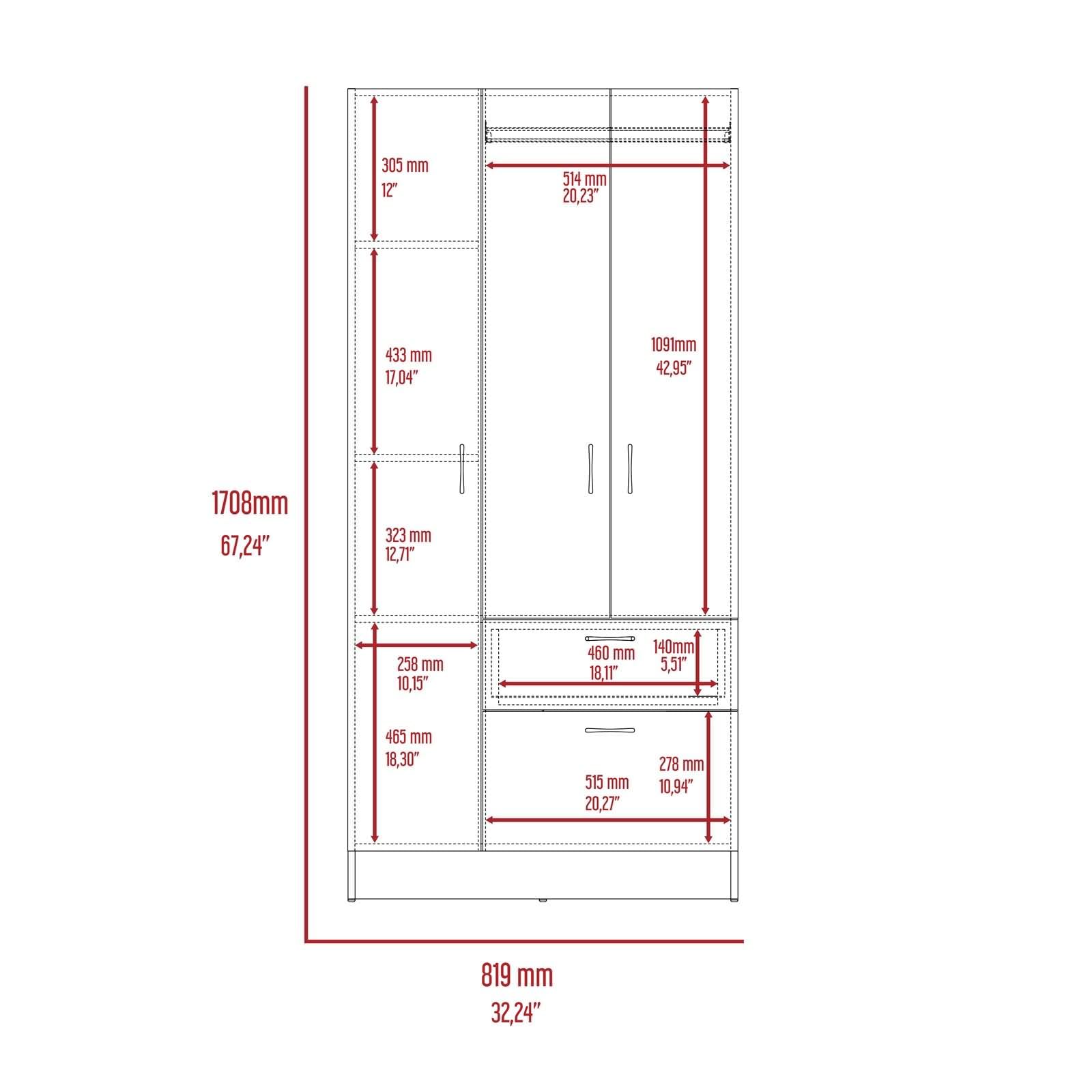 Homxi Armoire,Double Door Cabinets,One Drawer,Metal Rod,Five Shelves -Black White Armoire Wardrobe for Bedroom