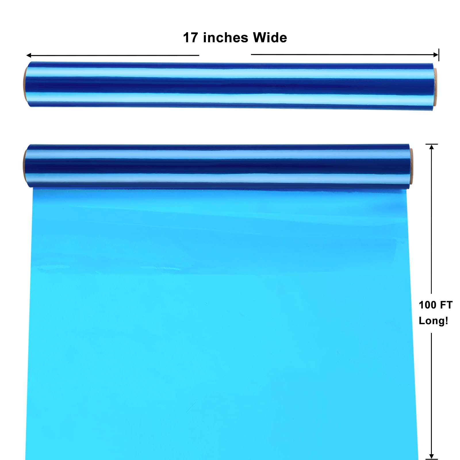 100ft Extra Wide Blue Cellophane Wrap Roll (100ft. Long x 17 in. Wide x 2.3 Mil Thick) - Blue Transparent Cellophane Roll for Gift Basket Wrap - Plastic Wrap for Baby Shower Decorations, Treats, Graduation Gift Wrapping.