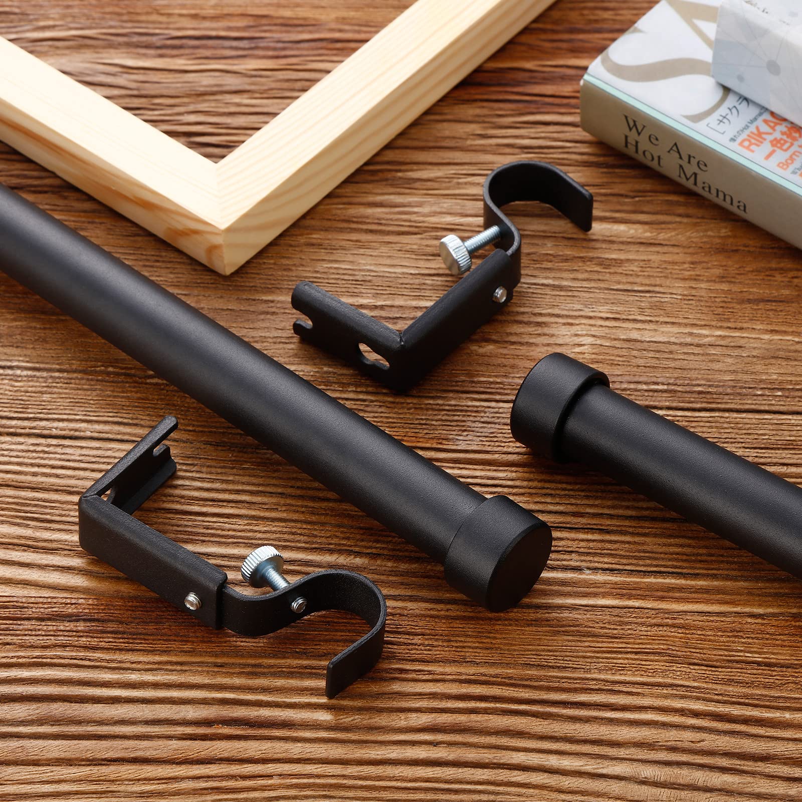 2 Pack Modern Curtain Rod, End Cap Style Design, Curtain Rods for Windows 48 to 84 Inch, Blackout Wrap Around Curtain Rod, Indoor and Outdoor, 48-86 Inch, Black