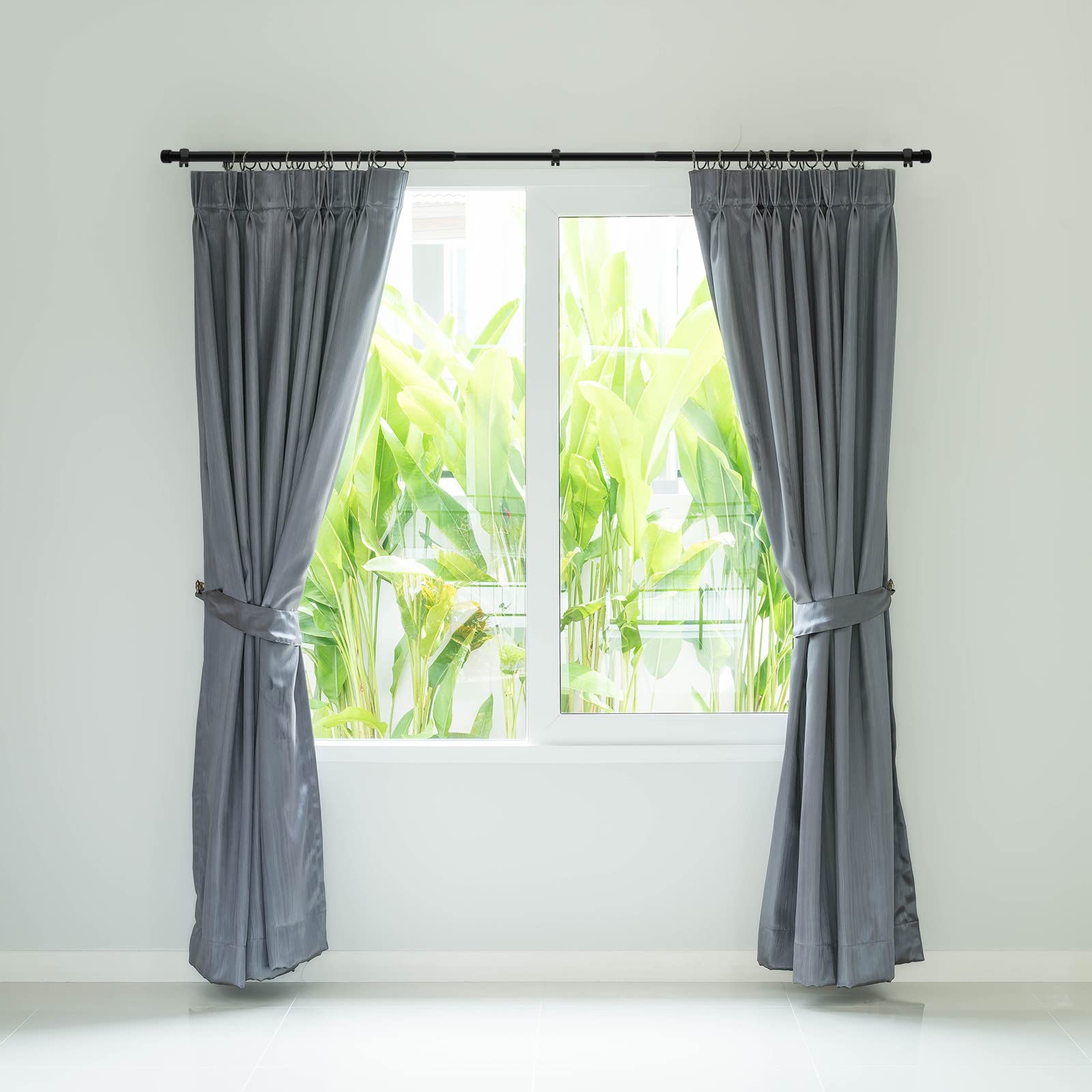 2 Pack Modern Curtain Rod, End Cap Style Design, Curtain Rods for Windows 48 to 84 Inch, Blackout Wrap Around Curtain Rod, Indoor and Outdoor, 48-86 Inch, Black