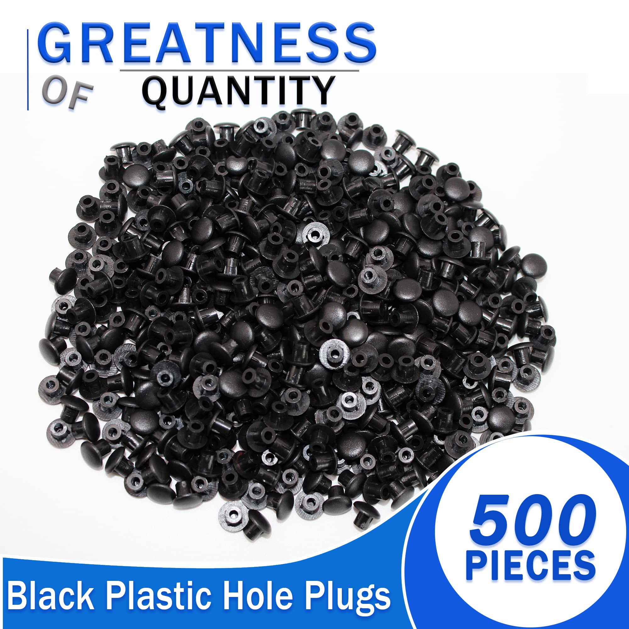 BOPOREAE 500Pcs 3/16 Inch Plastic Hole Plugs,5 mm Black Screw Cap Round Button Plugs, Cabinet Closet Cupboard Shelves Furniture Peg Pin Nail Drilling Hole Covers