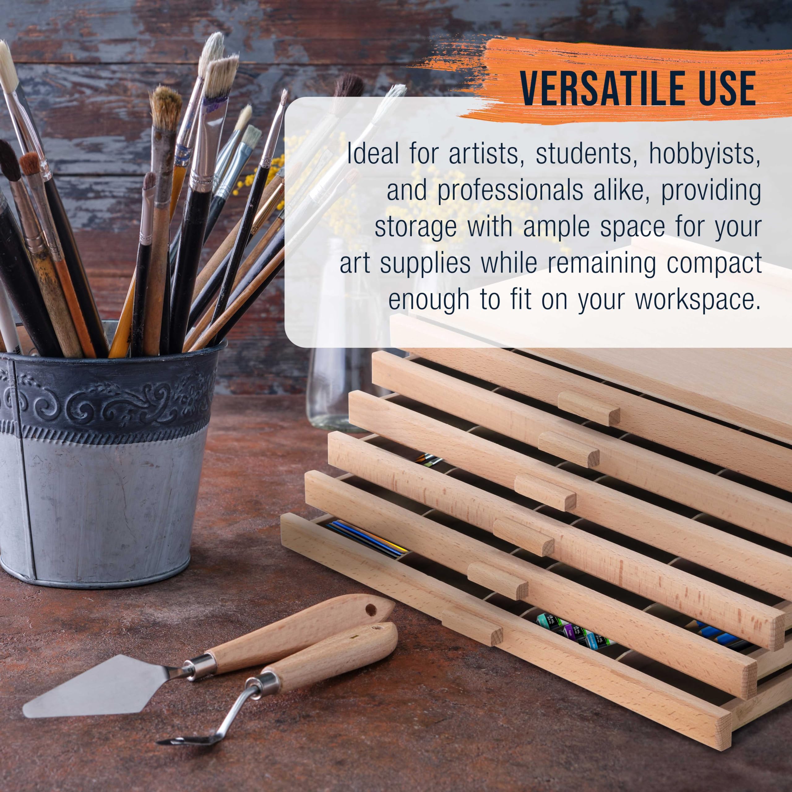 U.S. Art Supply 6 Drawer Wood Artist Supply Storage Box - Pastels, Pencils, Pens, Markers, Brushes