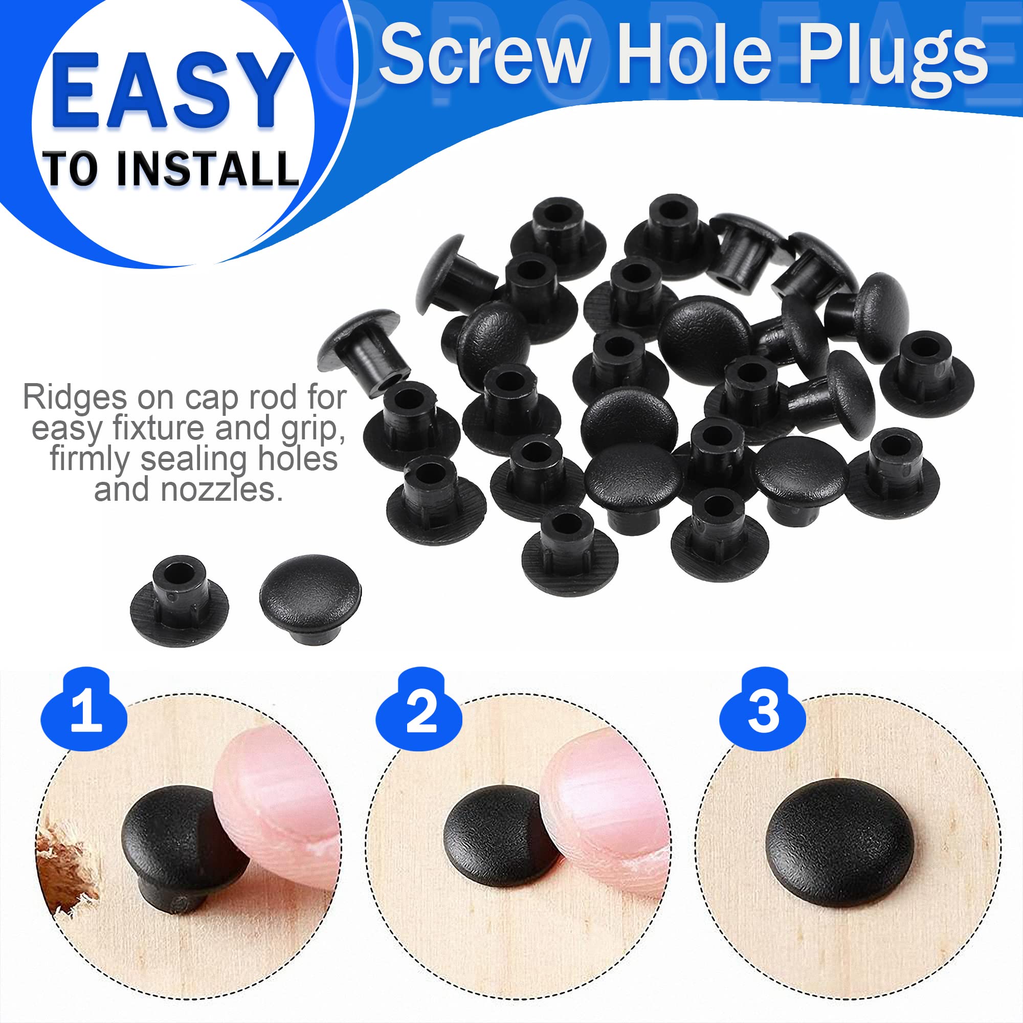 BOPOREAE 500Pcs 3/16 Inch Plastic Hole Plugs,5 mm Black Screw Cap Round Button Plugs, Cabinet Closet Cupboard Shelves Furniture Peg Pin Nail Drilling Hole Covers