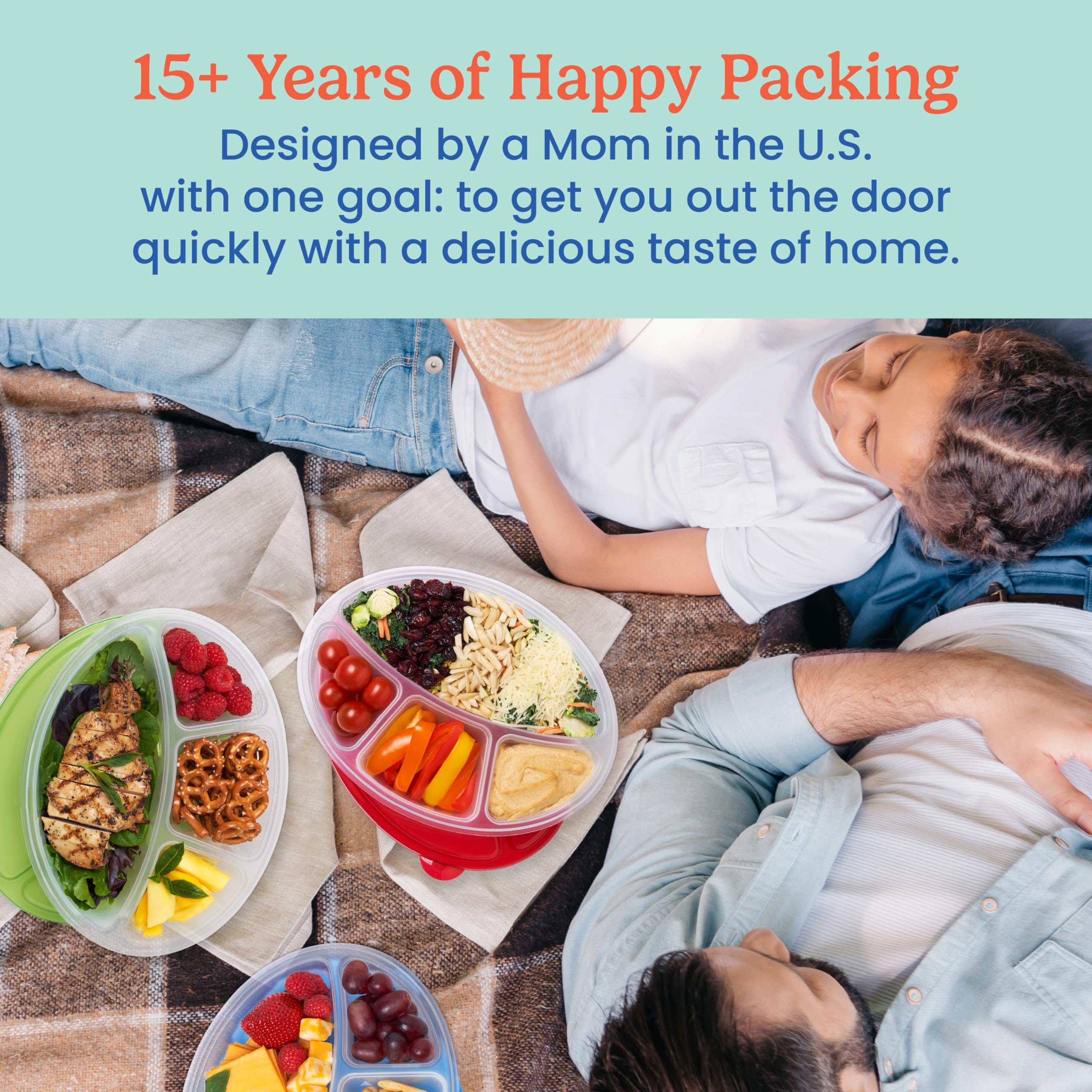 EasyLunchboxes® - Oval Lunch Boxes - Reusable 4-Compartment Food Containers for Work, Travel and Meal Prep, Set of 4, (Classic)