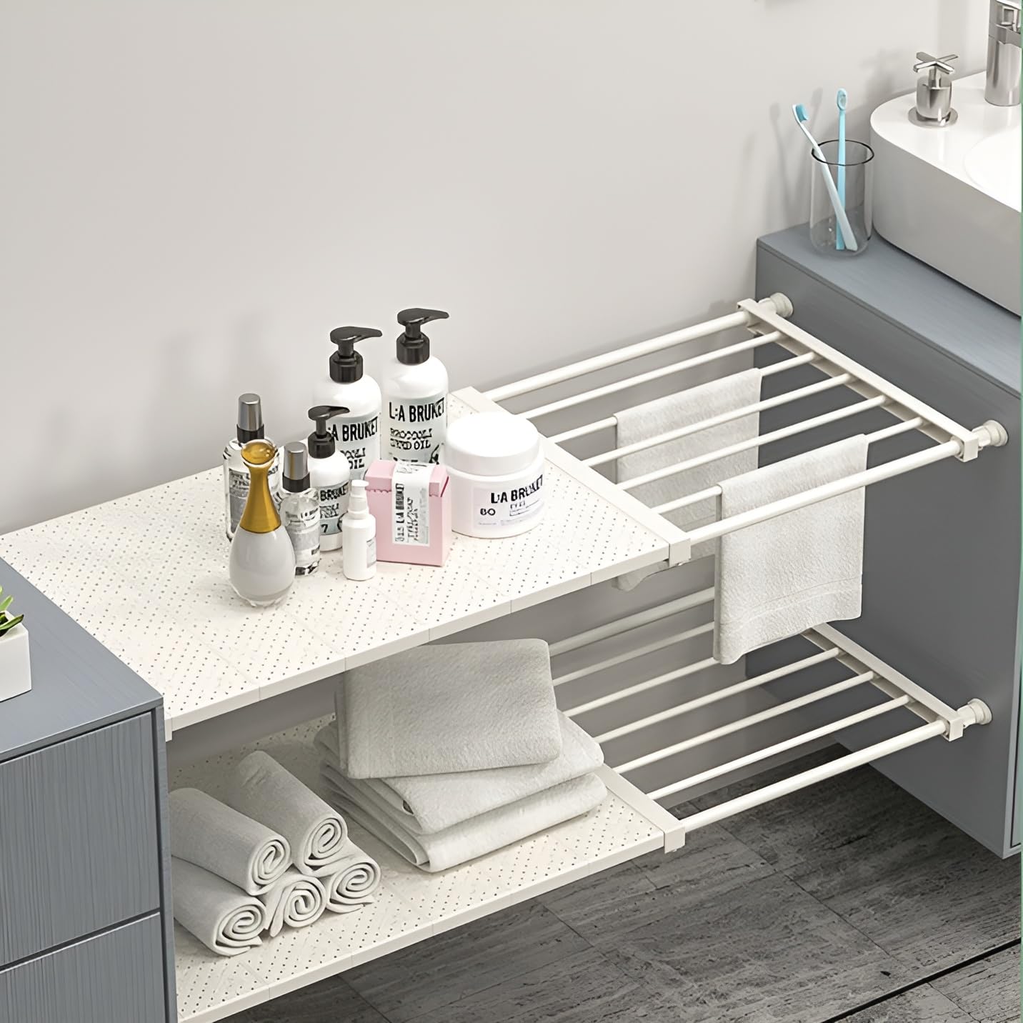 HabiWell Adjustable Closet Organizer Storage Shelf for Cabinet Kitchen Rack Space Saving Wardrobe Closet Shelves Cabinet Holders (Width 11.8 inch, Length 21-35.4 inch)
