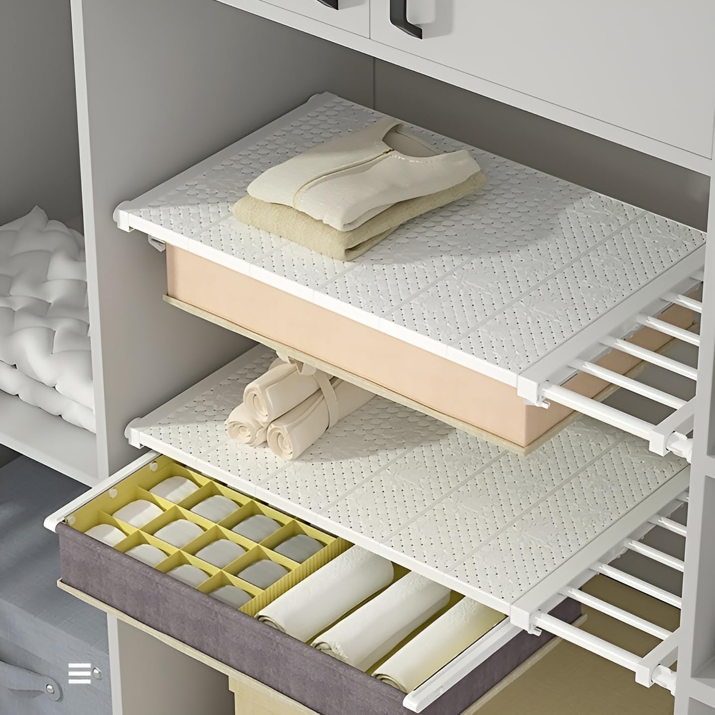 HabiWell Adjustable Closet Organizer Storage Shelf for Cabinet Kitchen Rack Space Saving Wardrobe Closet Shelves Cabinet Holders (Width 11.8 inch, Length 21-35.4 inch)