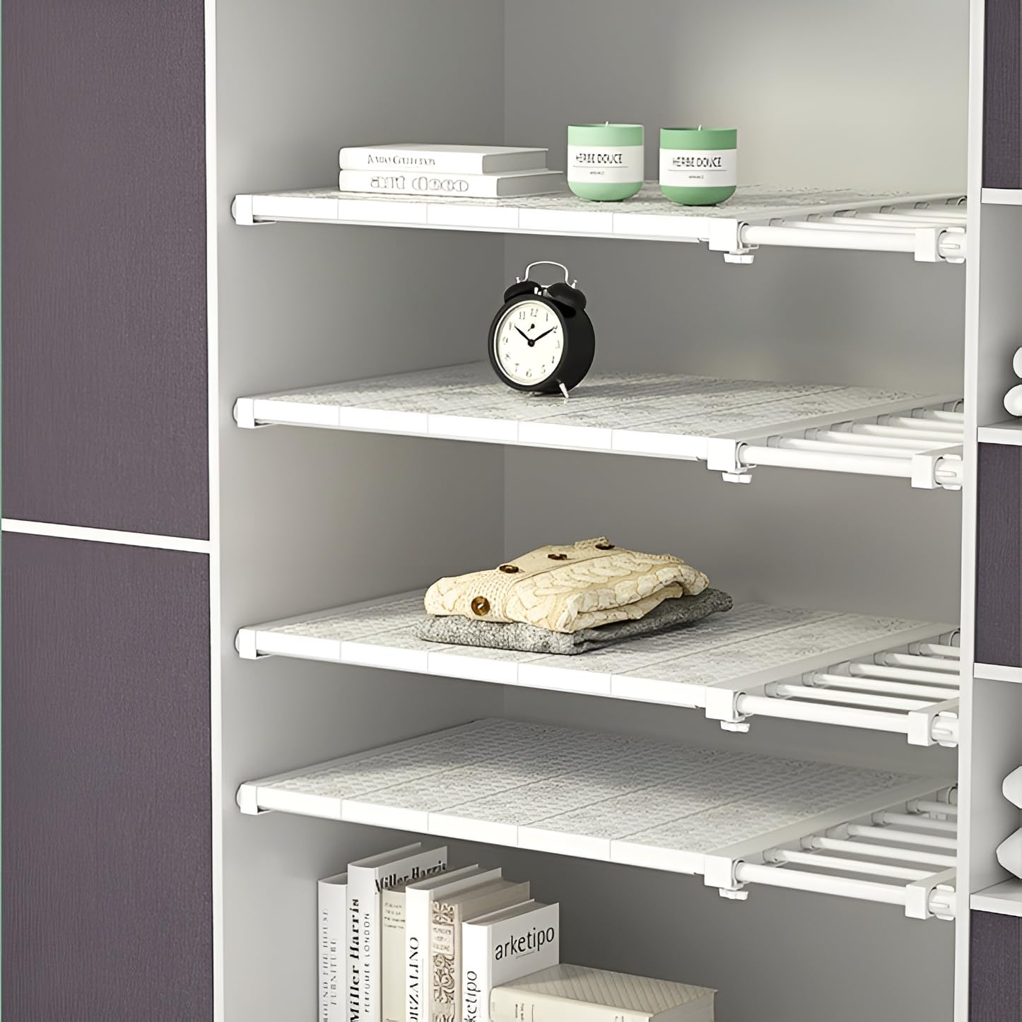 HabiWell Adjustable Closet Organizer Storage Shelf for Cabinet Kitchen Rack Space Saving Wardrobe Closet Shelves Cabinet Holders (Width 11.8 inch, Length 21-35.4 inch)