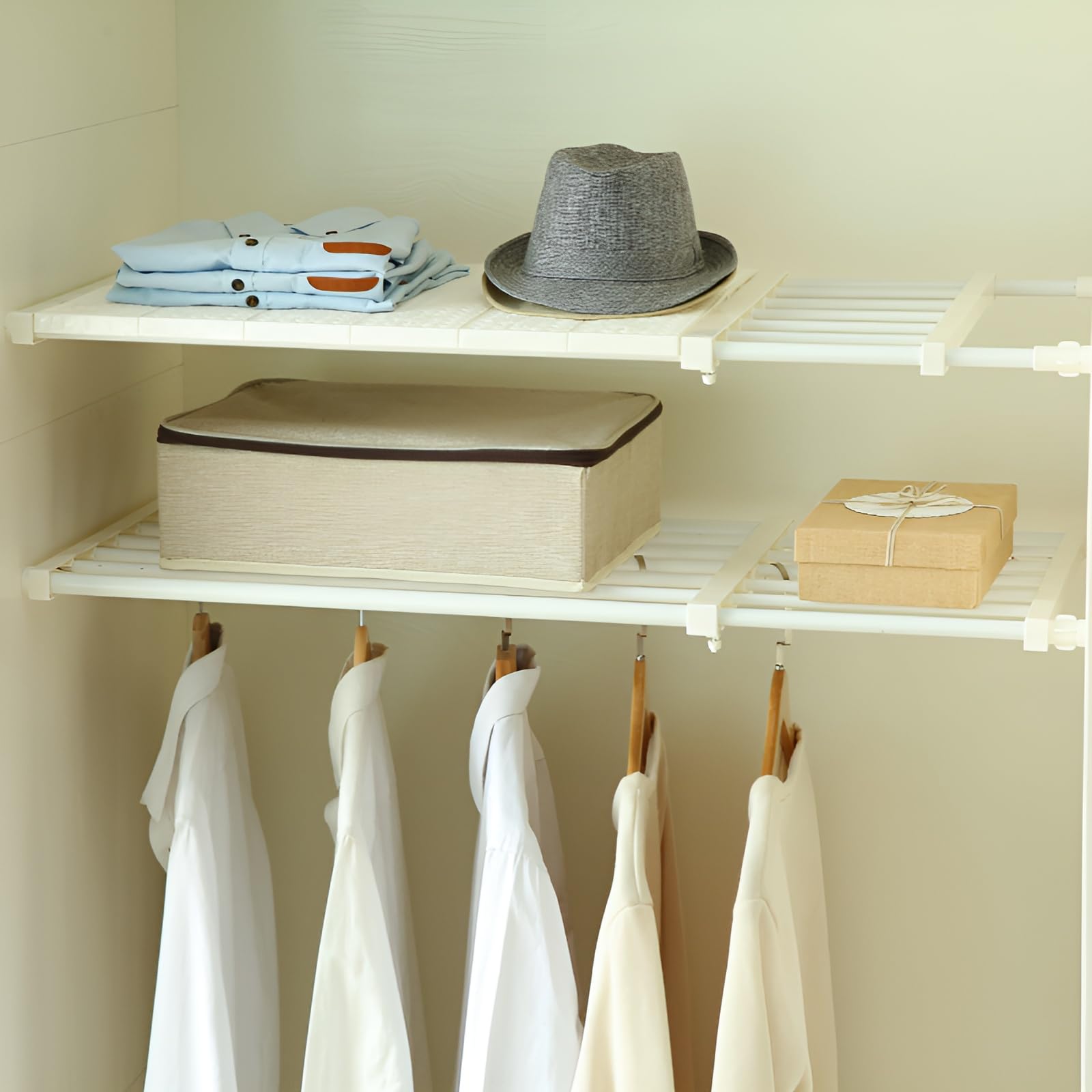 HabiWell Adjustable Closet Organizer Storage Shelf for Cabinet Kitchen Rack Space Saving Wardrobe Closet Shelves Cabinet Holders (Width 11.8 inch, Length 21-35.4 inch)
