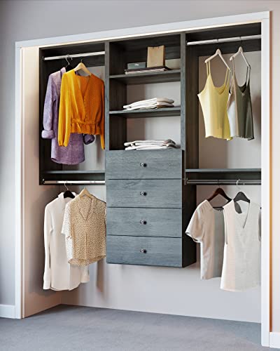 MC Modular Closets Closet Kit with Hanging Rods, Shelves & Drawers - Corner Closet System - Grey, 96 inches Wide