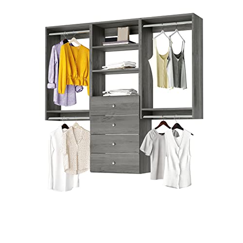 MC Modular Closets Closet Kit with Hanging Rods, Shelves & Drawers - Corner Closet System - Grey, 96 inches Wide