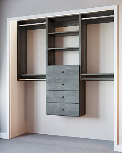 MC Modular Closets Closet Kit with Hanging Rods, Shelves & Drawers - Corner Closet System - Grey, 96 inches Wide