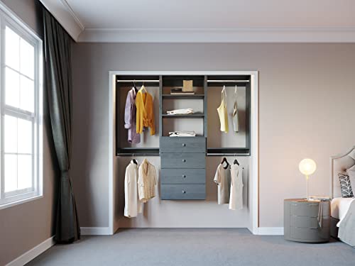 MC Modular Closets Closet Kit with Hanging Rods, Shelves & Drawers - Corner Closet System - Grey, 96 inches Wide