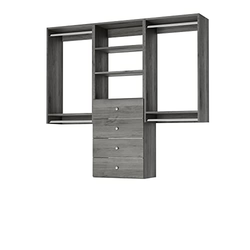 MC Modular Closets Closet Kit with Hanging Rods, Shelves & Drawers - Corner Closet System - Grey, 96 inches Wide