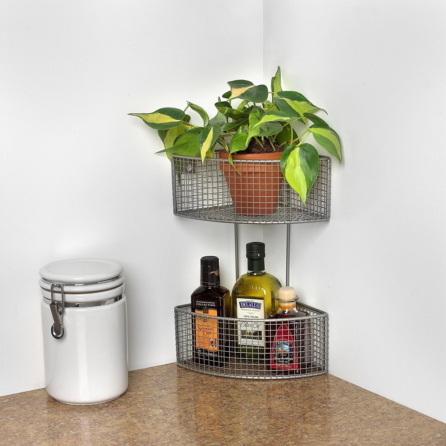 Spectrum Diversified 2-Tier Corner Basket, Satin Nickel