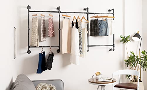 ZYUXUAN Industrial Wall Clothes Rack, Heavy-Duty Clothing Rack, Pipe Style Garment Rack with Four Hanging Rods for Home, Laundry Room, Retail Store, Rustic Black (five hanging rods)