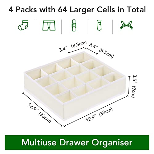 Homsorout Drawer Organizer Divider - Large Fabric Organizer for Clothing, Socks, Panties, Ties - Beige