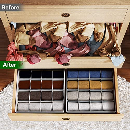 Homsorout Drawer Organizer Divider - Large Fabric Organizer for Clothing, Socks, Panties, Ties - Beige