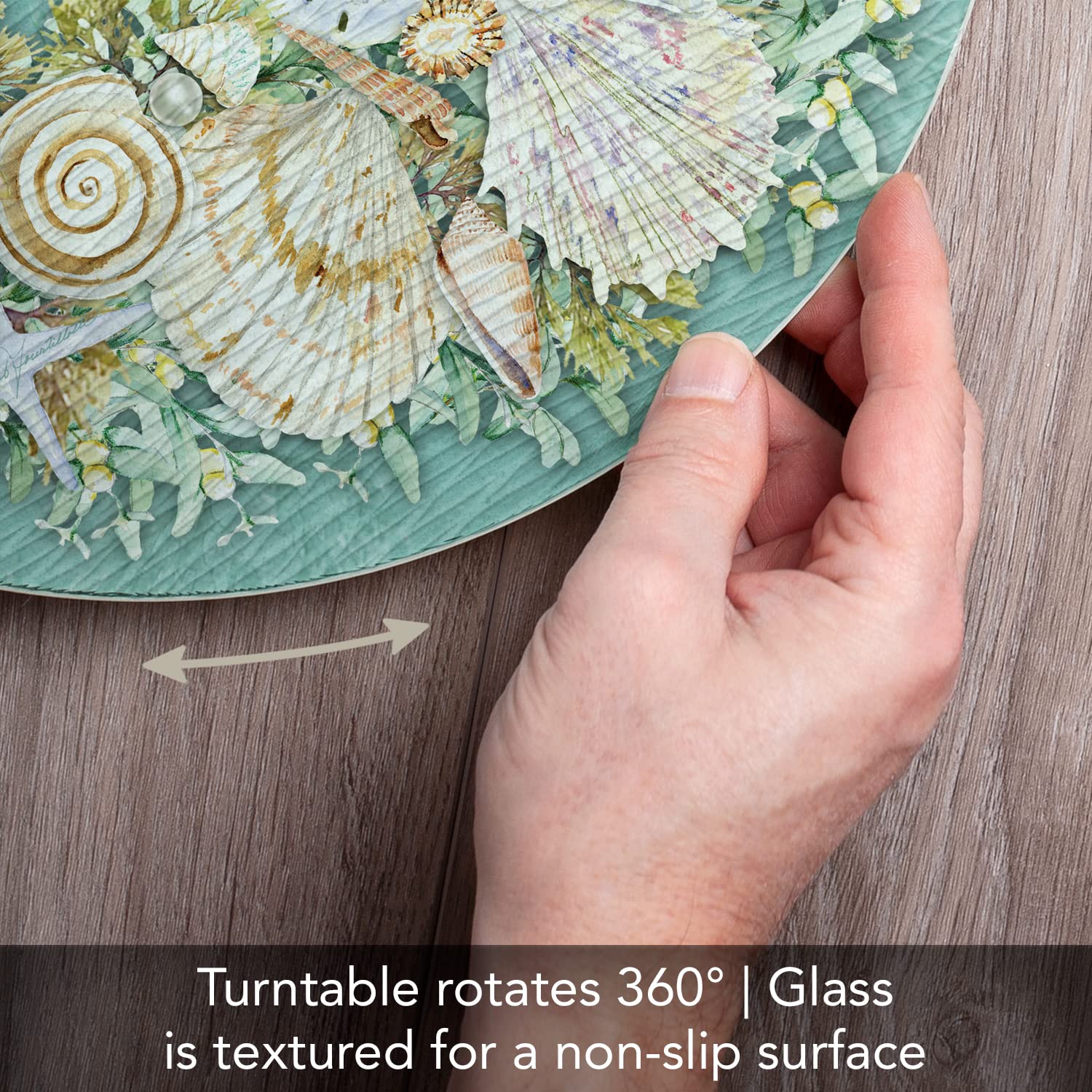CounterArt Coastal Wreath 4mm Heat Tolerant Tempered Glass Lazy Susan Turntable 13β Diameter Cake Plate Pizza Server