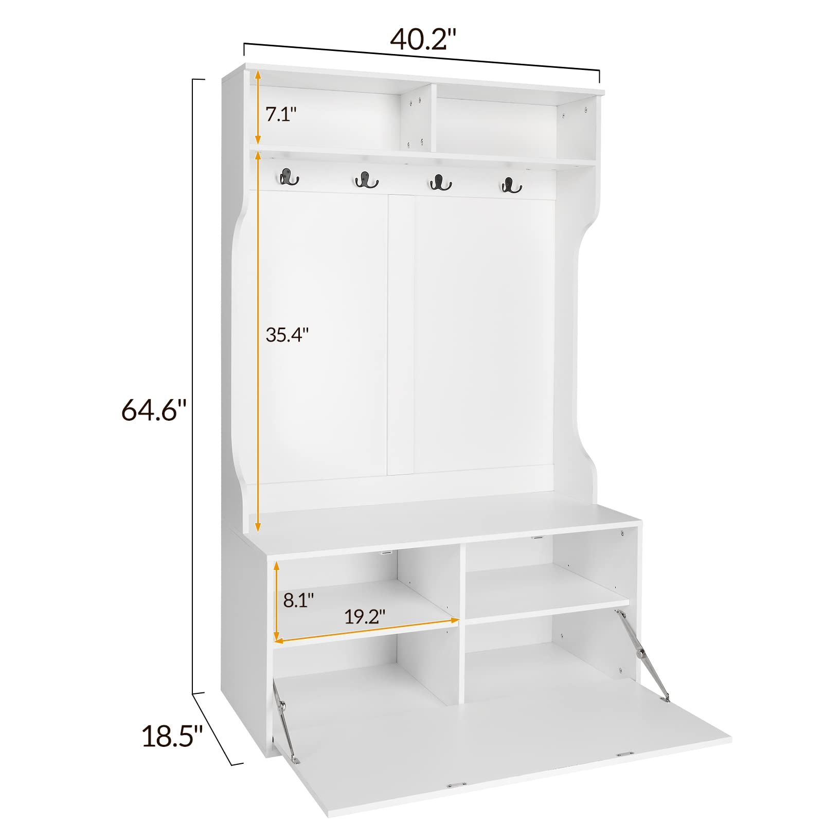 COOBL Freestanding Wardrobe Rack Shelves,Closet Organizer with Shelves Drawers and Hooks,Bedroom, Porch Wardrobe Storage Rack, White (40 x 18.5 x 65 Inch)