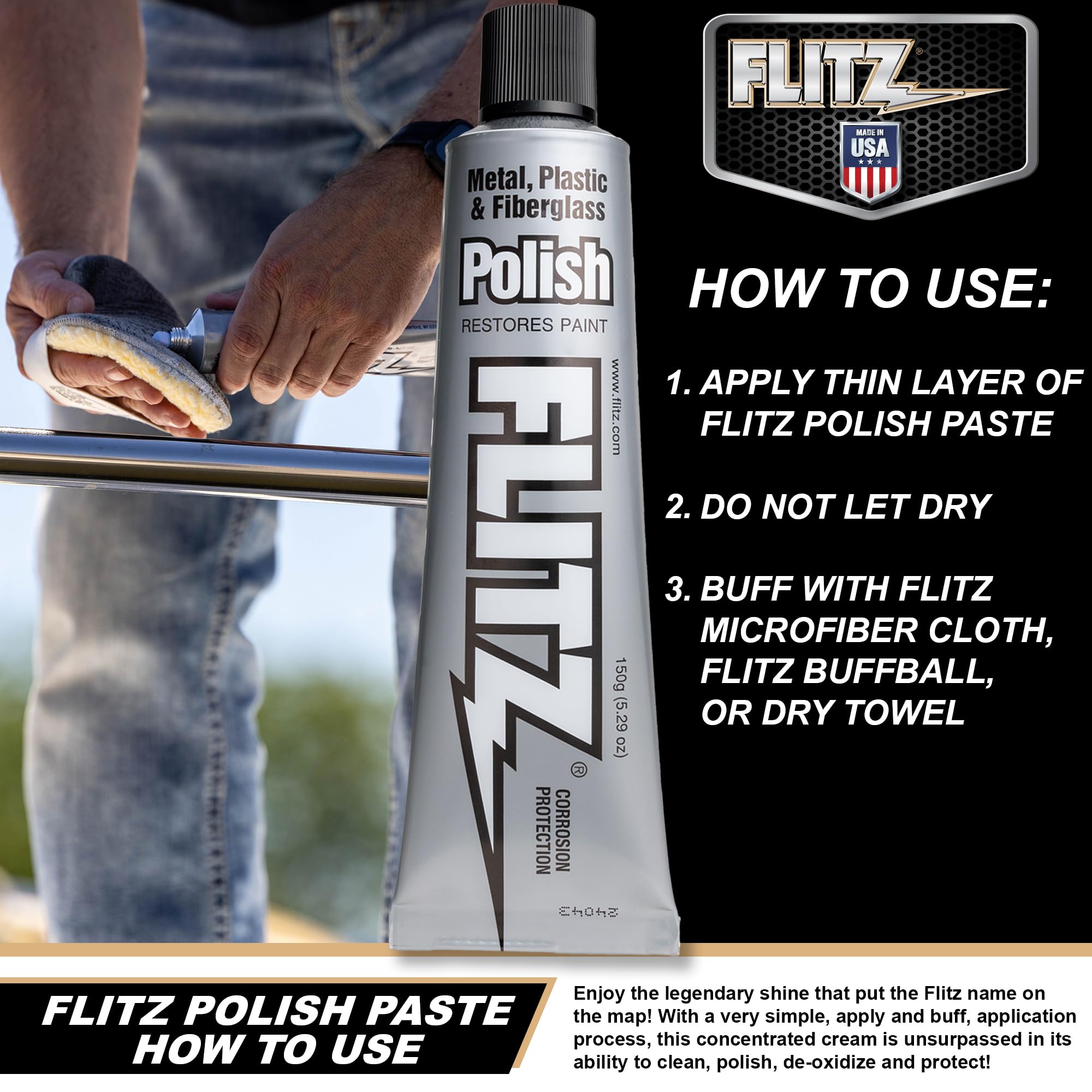 Flitz BU 03515 Metal, Plastic and Fiberglass Polish Paste - 5.29 oz. , Blue