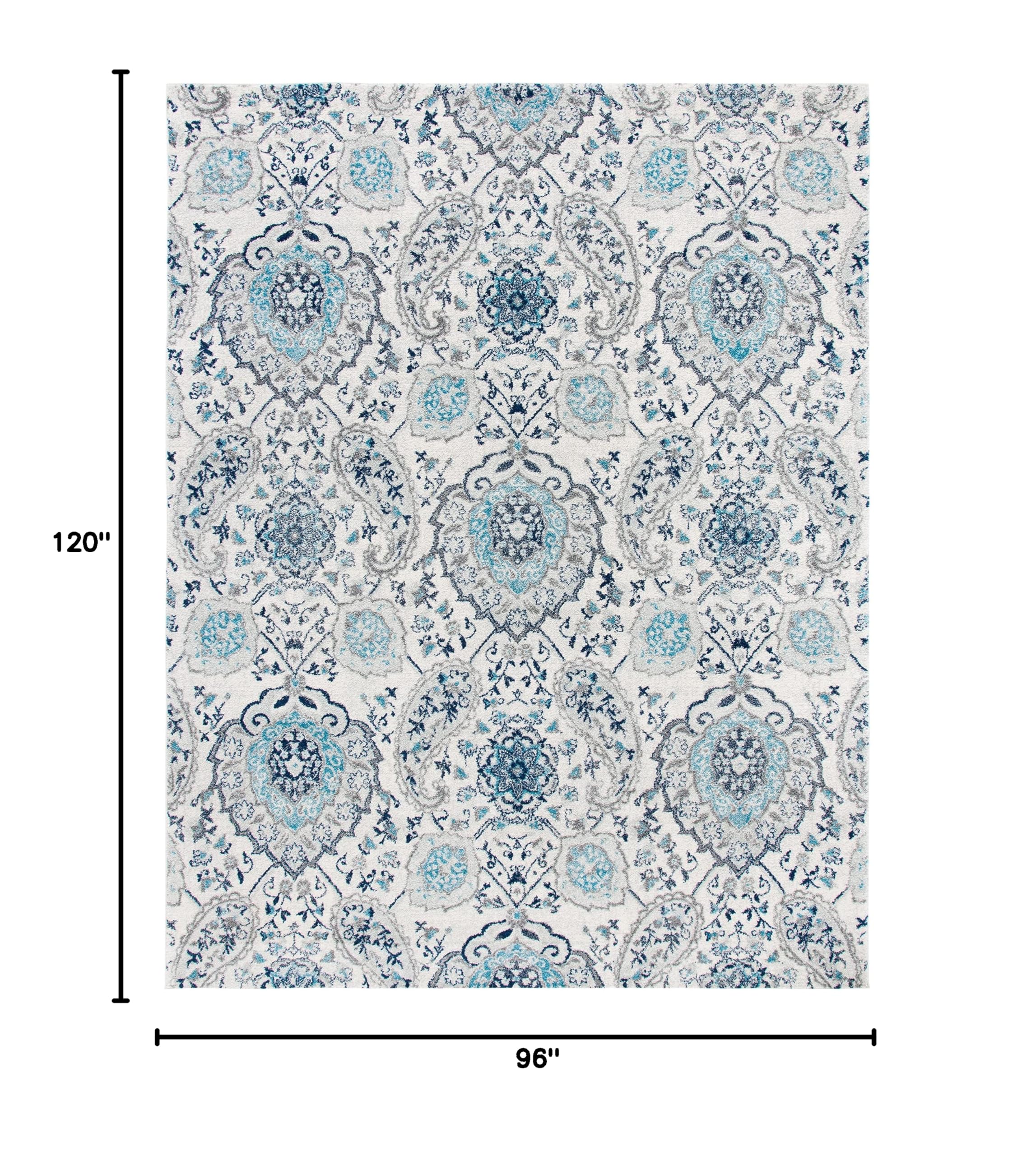 SAFAVIEH Madison Collection 8' x 10' Cream / Light Grey MAD600C Boho Chic Glam Paisley Non-Shedding Living Room Bedroom Dining Home Office Area Rug