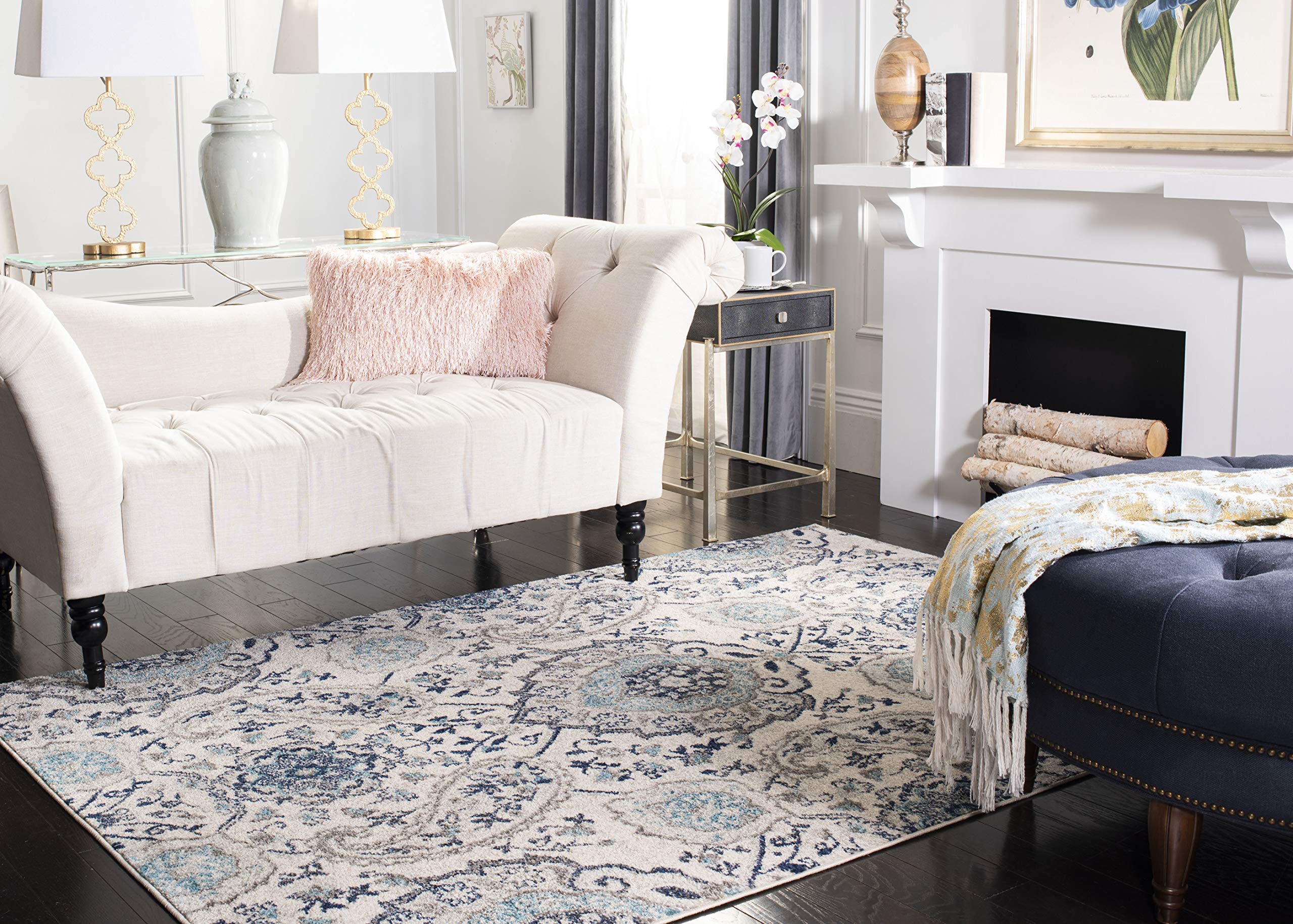SAFAVIEH Madison Collection 8' x 10' Cream / Light Grey MAD600C Boho Chic Glam Paisley Non-Shedding Living Room Bedroom Dining Home Office Area Rug