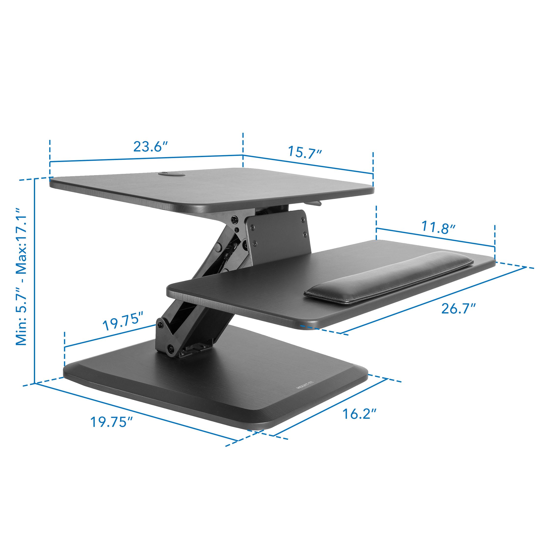 Mount-It! Sit Stand Desk Converter, Ergonomic Height Adjustable Tabletop Standing Desk, Gas Spring Compact Desk Riser MI-7916, Black Stand