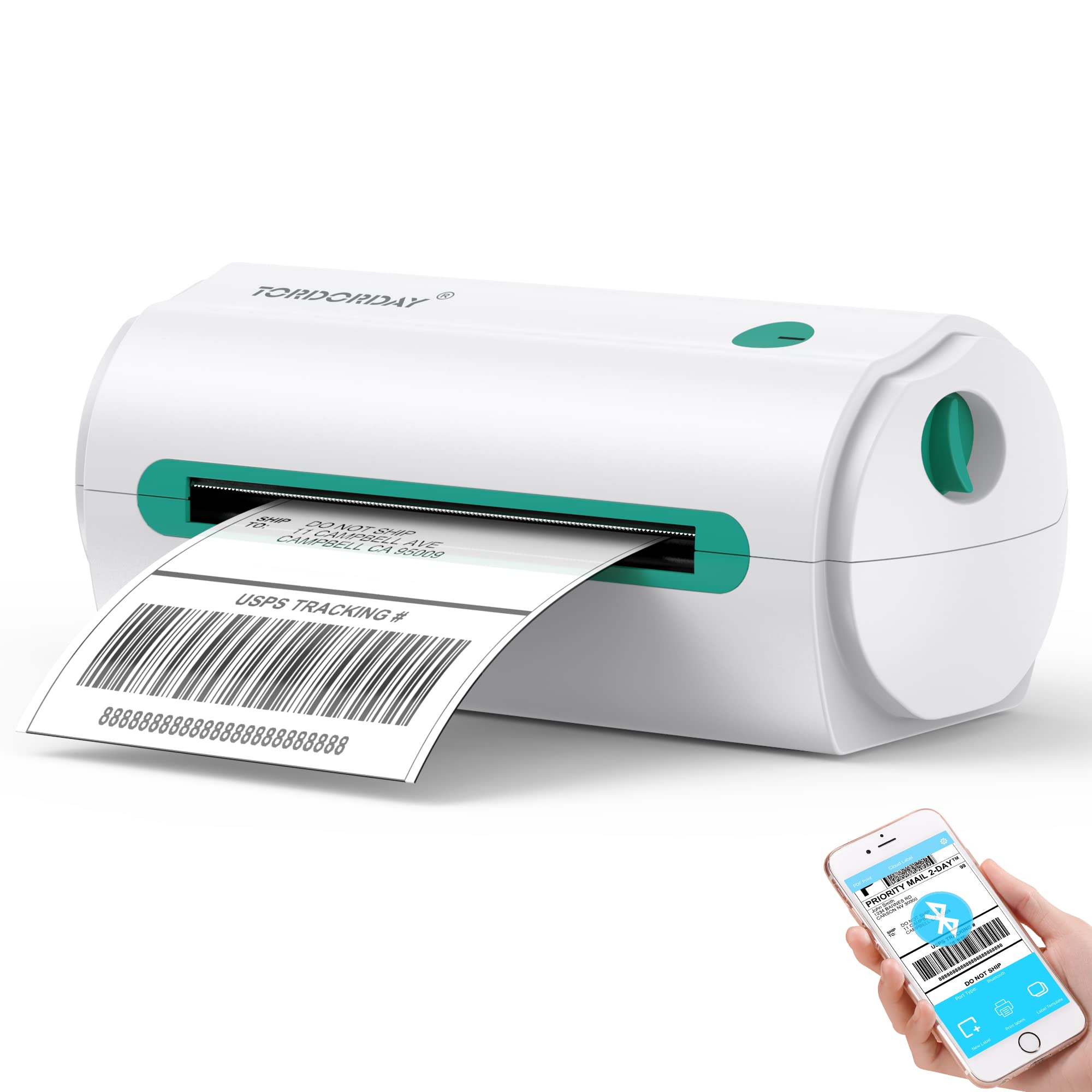 Tordorday Bluetooth Shipping Label Printer Work with App Elabel 4x6 Bluetooth Thermal Label Printer for Shipping Packages, Compatible with USPS, Shopify, Amazon, Ebay, FedEx