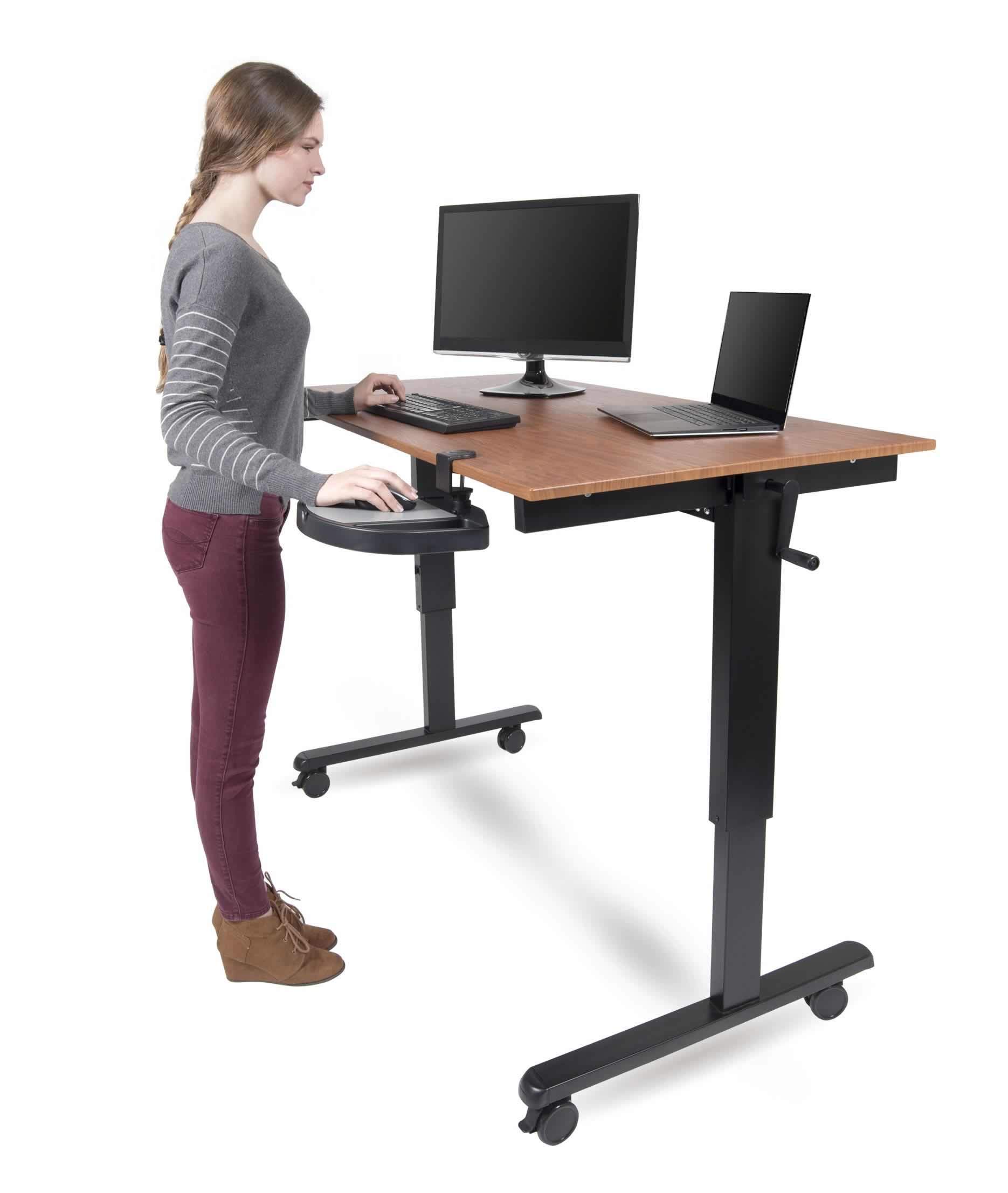 Stand Up Desk Store Clamp On 360 Degrees Swivel Out Mouse Tray with Storage for Desks and Tables Up to 1.5" Thick