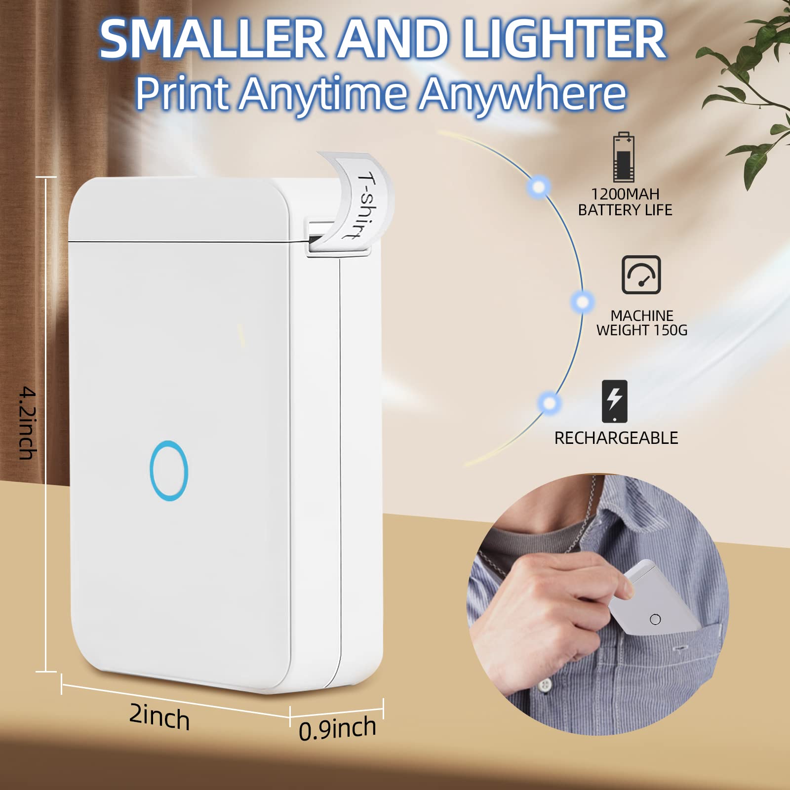 FOUAVRTEL Label Maker Machine with Tape D110 Portable Wireless Bluetooth Label Printer Direct Thermal Printer Rechargeable Labeler Handheld with Multiple Templates Inkless Office Home