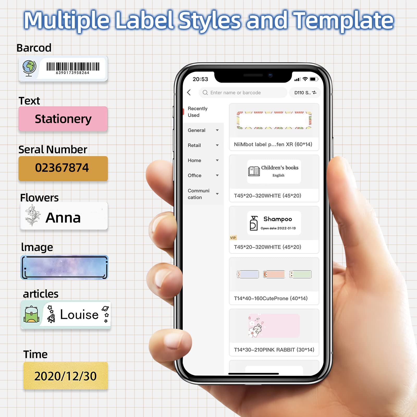 FOUAVRTEL Label Maker Machine with Tape D110 Portable Wireless Bluetooth Label Printer Direct Thermal Printer Rechargeable Labeler Handheld with Multiple Templates Inkless Office Home