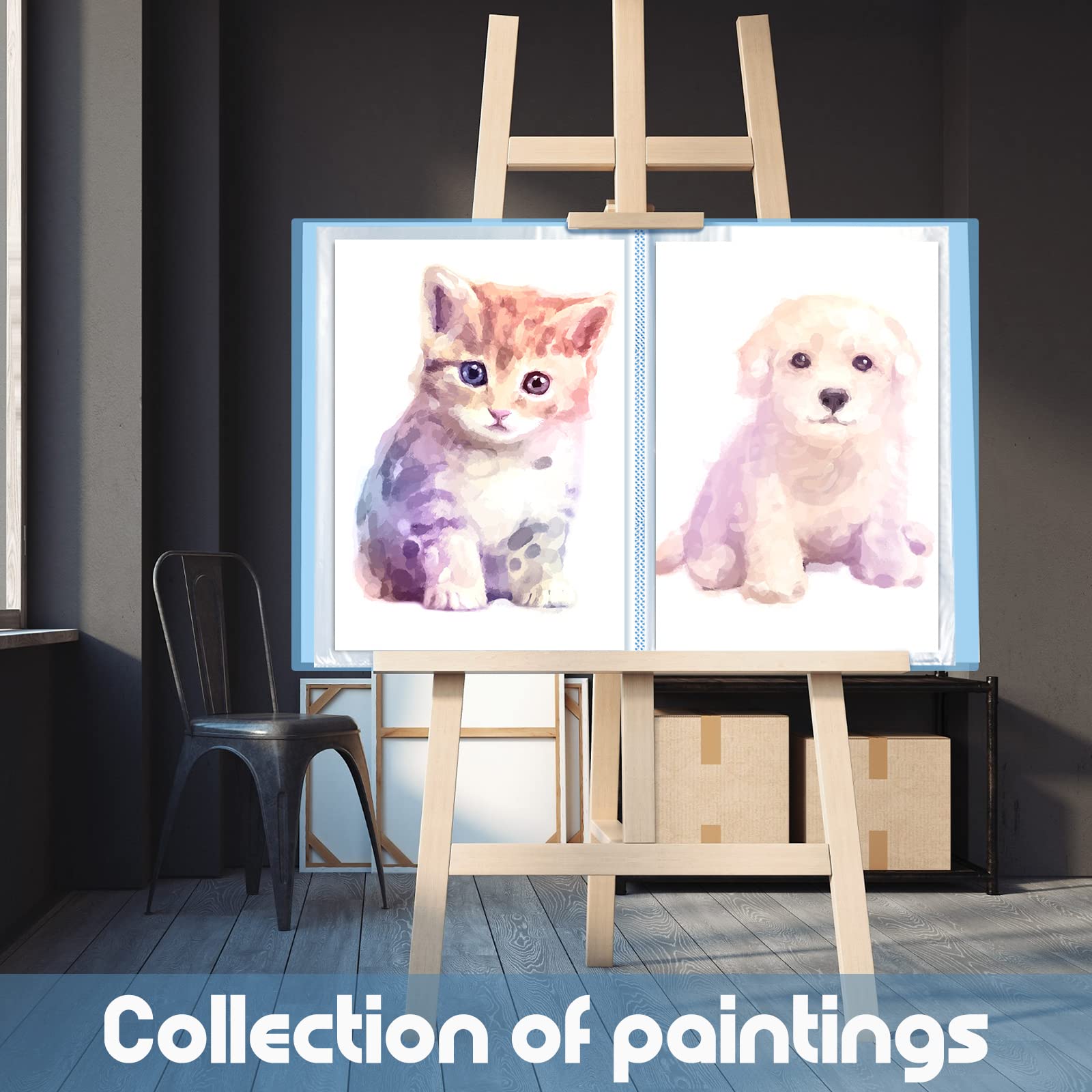60 Pages A2 and A3 Diamond Painting Storage Book Diamond Art Portfolio Folder Artwork Art Binder Diamond Art Storage Presentation Book with Sleeves Protector, 22 x 16.4 Inch, 16.5 x 12.1 Inch, Blue