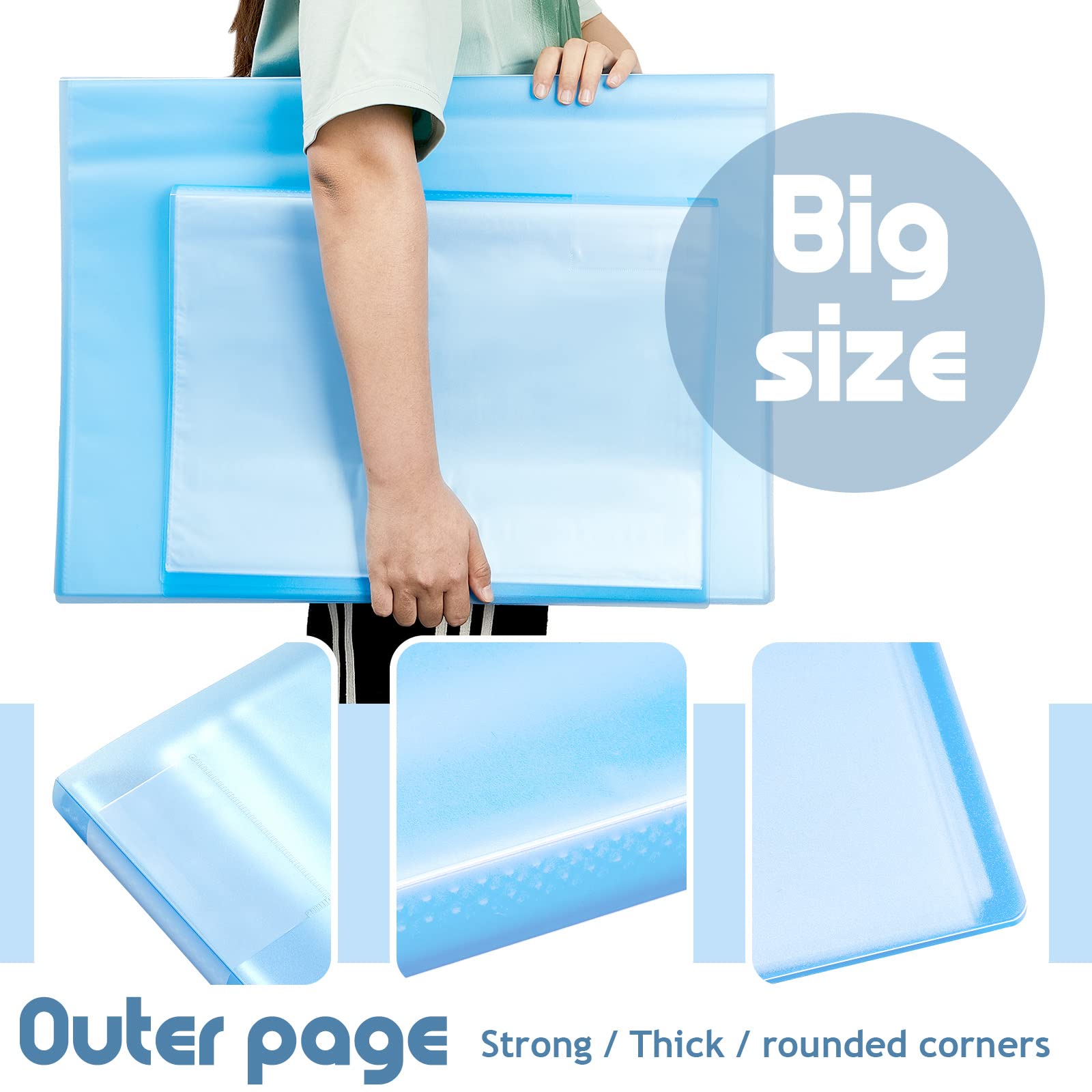 60 Pages A2 and A3 Diamond Painting Storage Book Diamond Art Portfolio Folder Artwork Art Binder Diamond Art Storage Presentation Book with Sleeves Protector, 22 x 16.4 Inch, 16.5 x 12.1 Inch, Blue